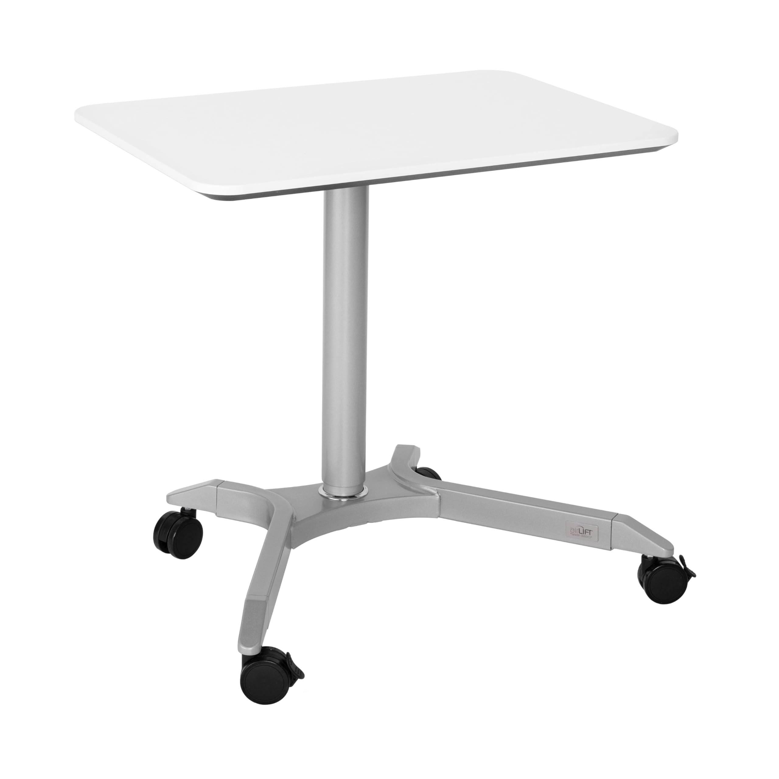 Seville Classics Airlift Height Adjustable Pneumatic Laptop Sit Stand Desk Mobile Rolling Cart Computer Workstation for Home Office, Classroom, 28" XL Desktop (New Model), White
