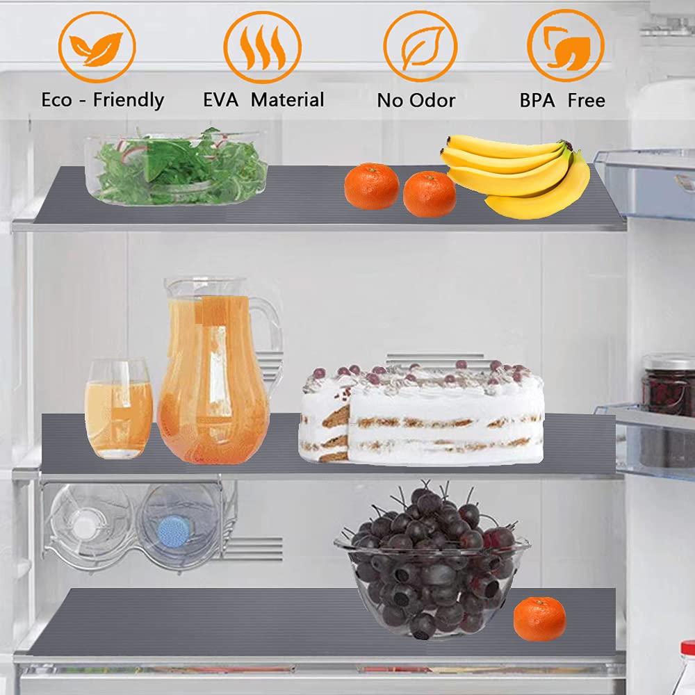 Shelf Liner Kitchen Drawer Mats, Non Adhesive EVA Material with Refrigeator Liners,Waterproof Durable Fridge Table Place Mats for Cupboard, Cabinets, Drawer Liner, Bathroom-Gray,11.8''x59''(3roll)