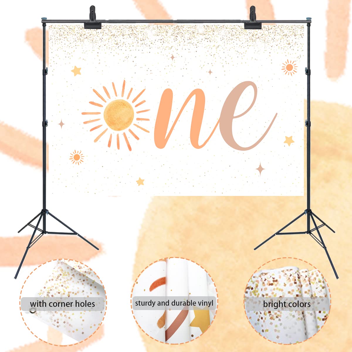 First Trip Around The Sun Backdrop Decoration - 1st Boho Birthday Party Background Banner Sun Party Decoration Photo Booth Props Cake Table Supplies-7x5ft
