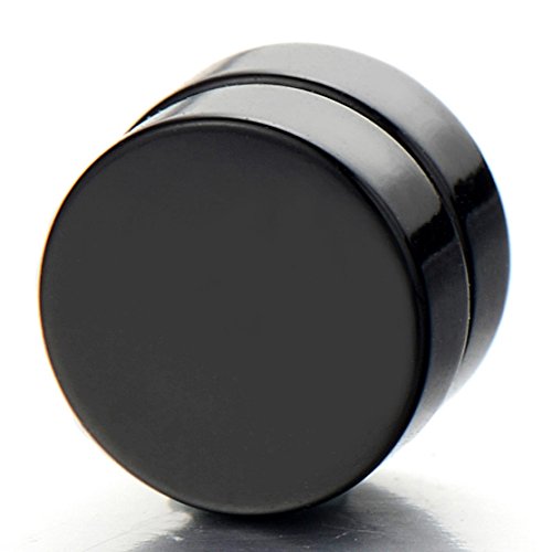 2pcs 8MM Magnetic Black Circle Stud Earrings for Men Women, Non-Piercing Clip On Cheater Fake Ear Gauges