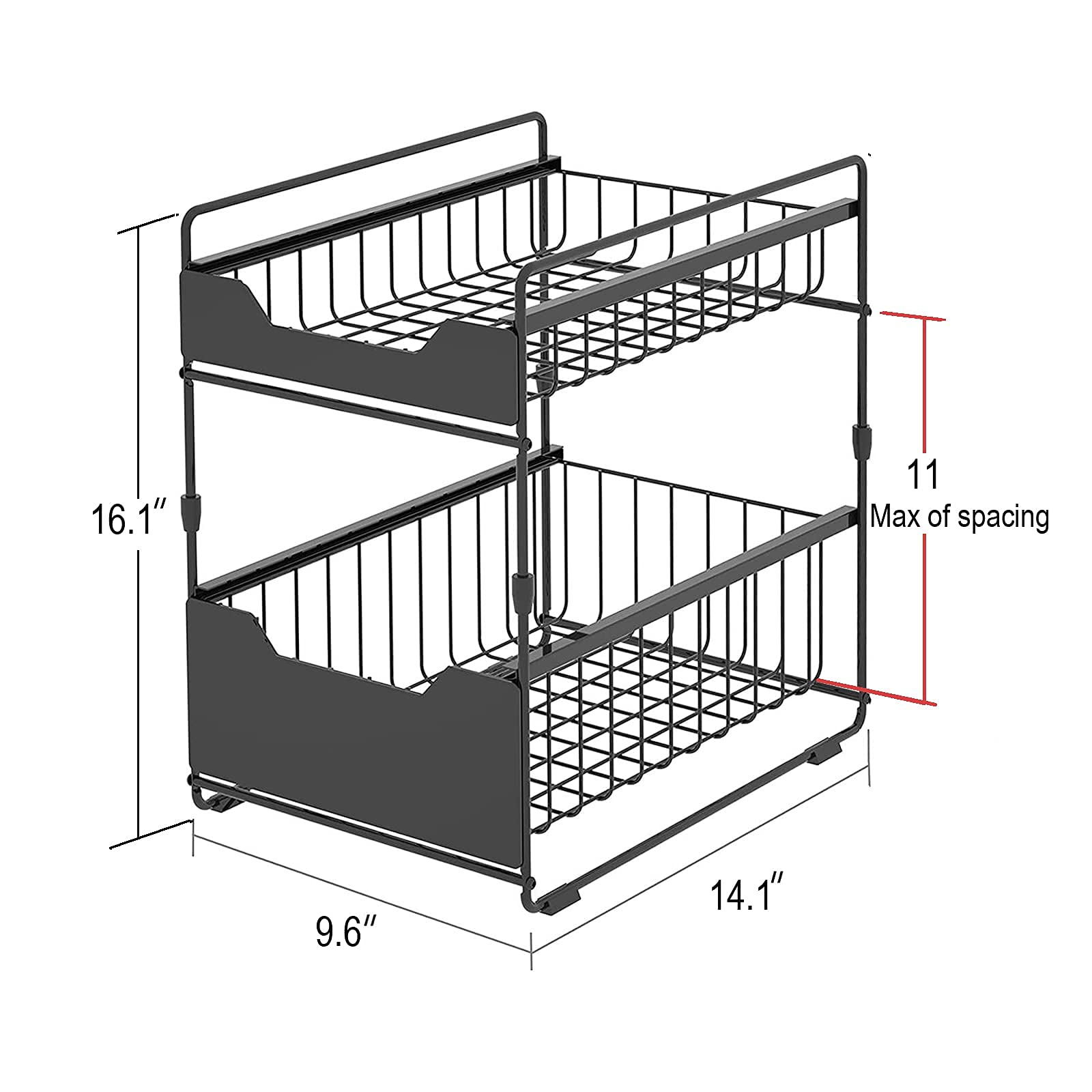 Isharp Spice Rack Kitchen Organizer Cabinet Storage,2-Tier Pull Out Bathroom Storage Under Sink Cabinet Organizers with Sliding Storage Drawer (black)