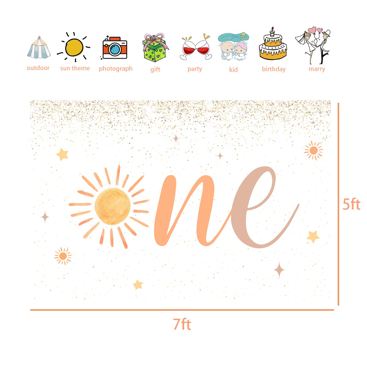 First Trip Around The Sun Backdrop Decoration - 1st Boho Birthday Party Background Banner Sun Party Decoration Photo Booth Props Cake Table Supplies-7x5ft