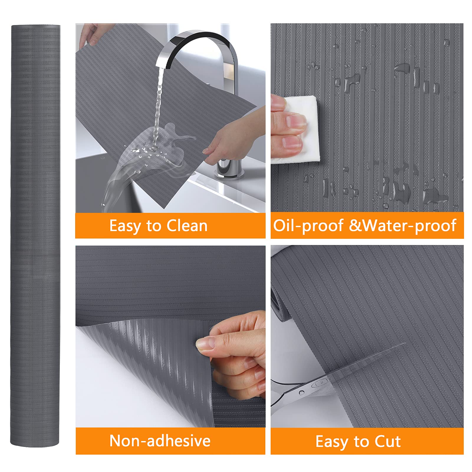 Shelf Liner Kitchen Drawer Mats, Non Adhesive EVA Material with Refrigeator Liners,Waterproof Durable Fridge Table Place Mats for Cupboard, Cabinets, Drawer Liner, Bathroom-Gray,11.8''x59''(3roll)
