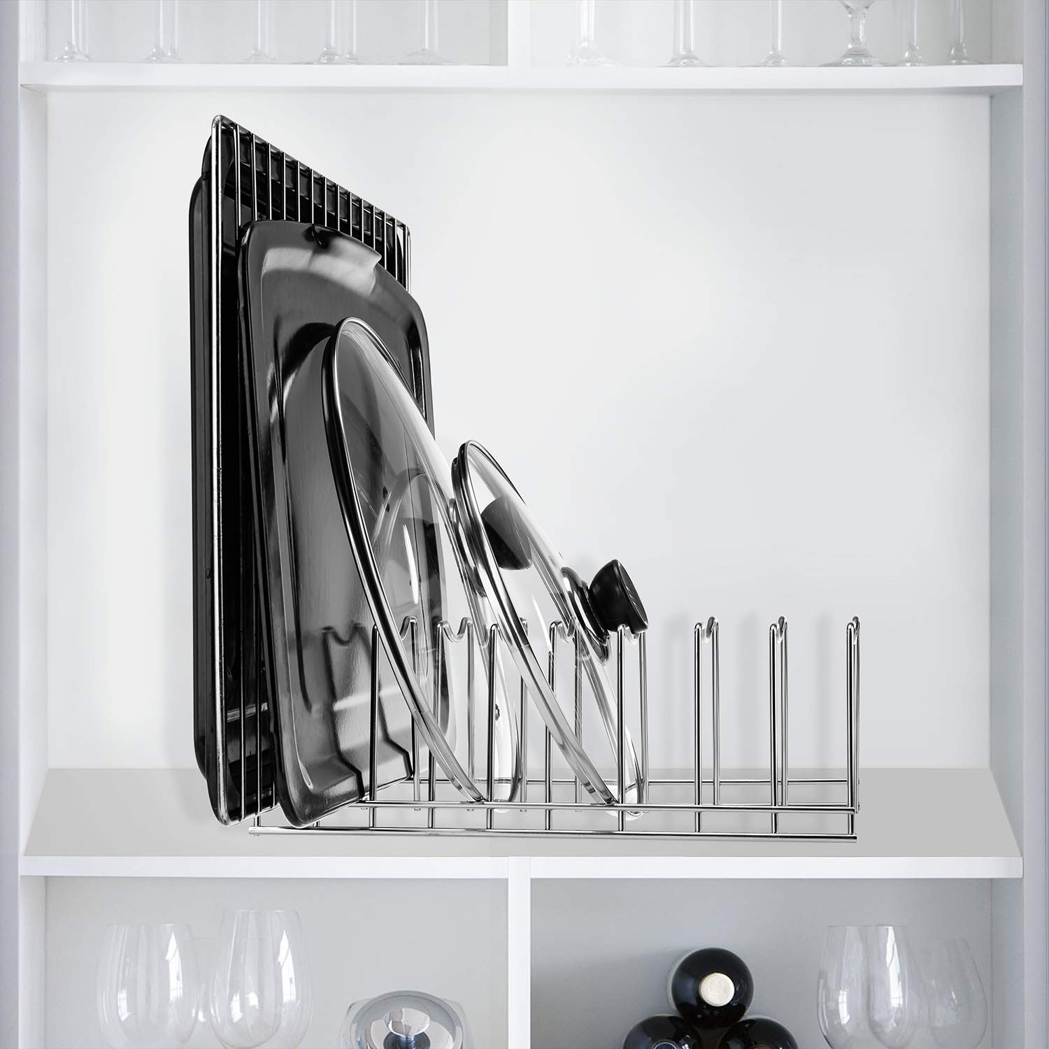 Y.Z.Bros Pot Lid Organizer, Kitchen Plate Rack Holder Rest, Storage Cutting Boards, Bakeware, Pots & Pans, Serving Trays, Reusable Containers in Cabinet Pantry , Stainless Steel