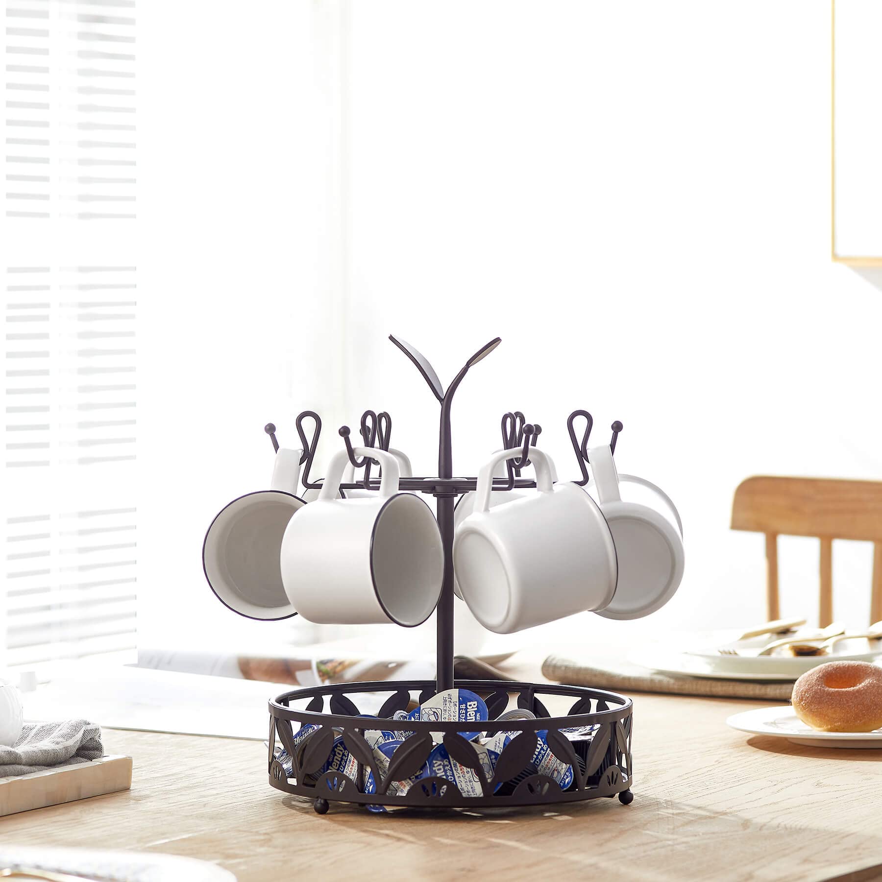 ALLCENER Mug Tree Countertop, Rotatable Mug Holder Stand, Coffee Pod Holder with Mug Rack, Coffee Mug Rack with 6 Hooks for Coffee Bar Counter Cabinets and Kitchen Organizer