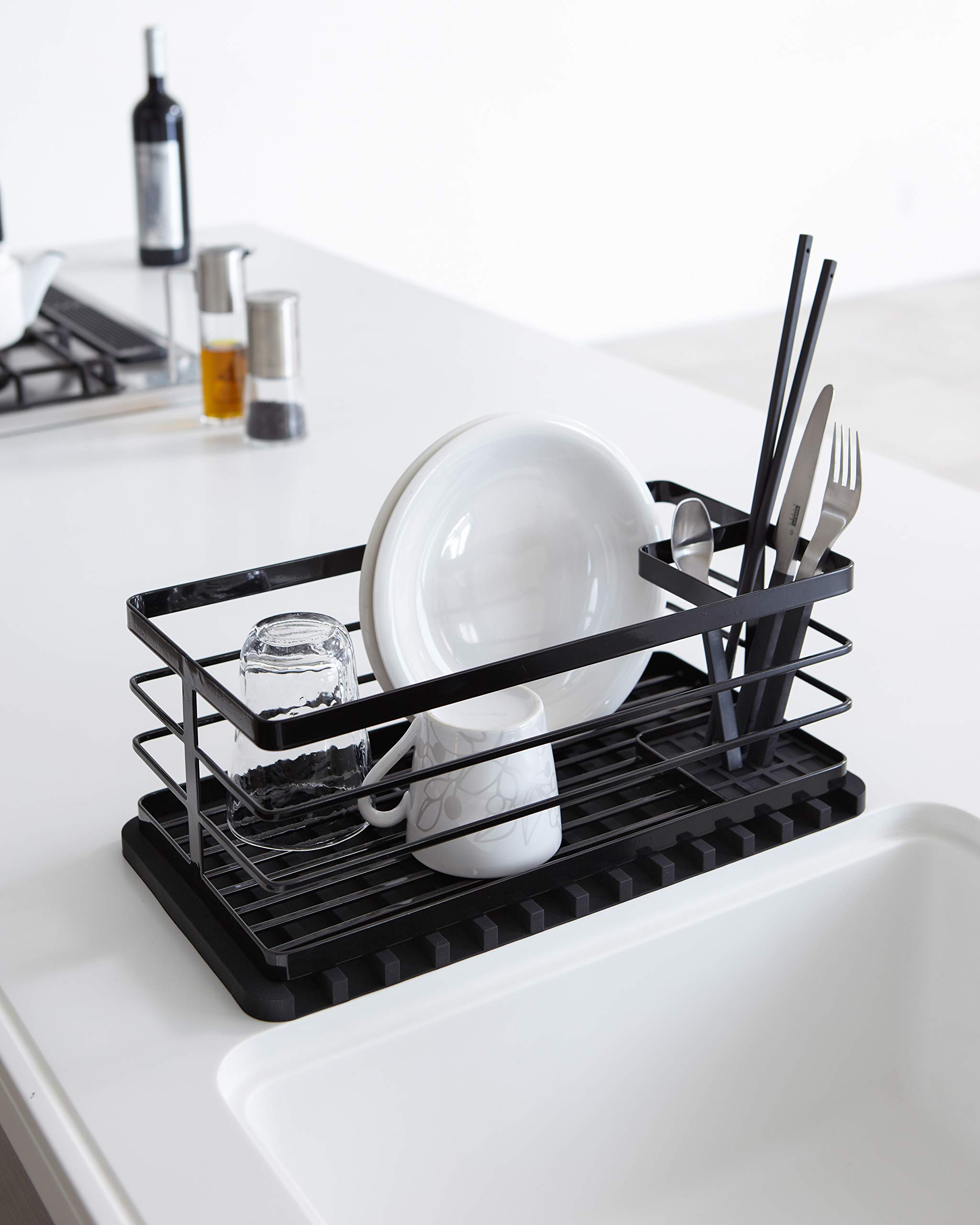 Yamazaki Home Self Draining Tray-Drying Board, Dish Drainer Mat, One Size, Black