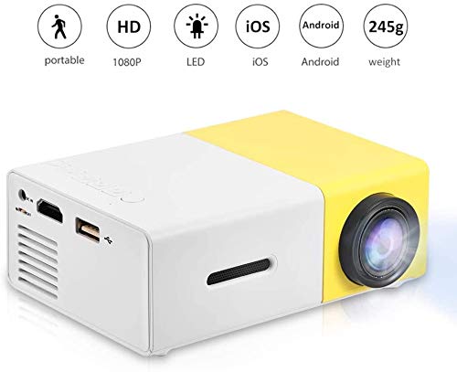Mini Projector, Movie Projector with 10000 Hours LED Lamp Life and 1080P Supported Projector, with HDMI USB AV Interfaces and Remote Control, Outdoor Entertainment,Video TV Party Game, Kids Gift