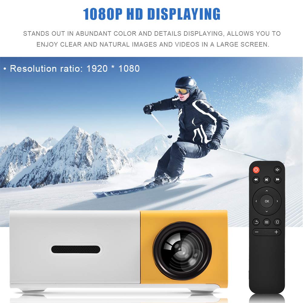 Mini Projector, Movie Projector with 10000 Hours LED Lamp Life and 1080P Supported Projector, with HDMI USB AV Interfaces and Remote Control, Outdoor Entertainment,Video TV Party Game, Kids Gift