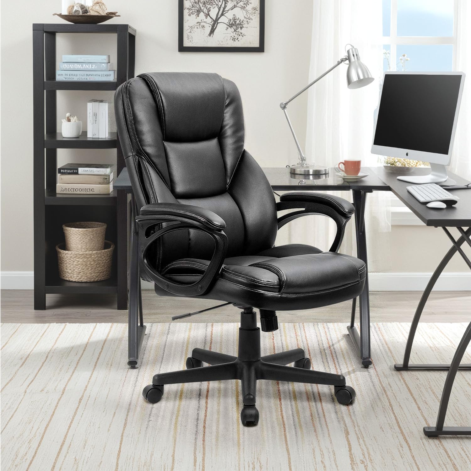 Furmax Office Exectuive Chair High Back Adjustable Managerial Home Desk Chair, Swivel Computer PU Leather Chair with Lumbar Support (Black)
