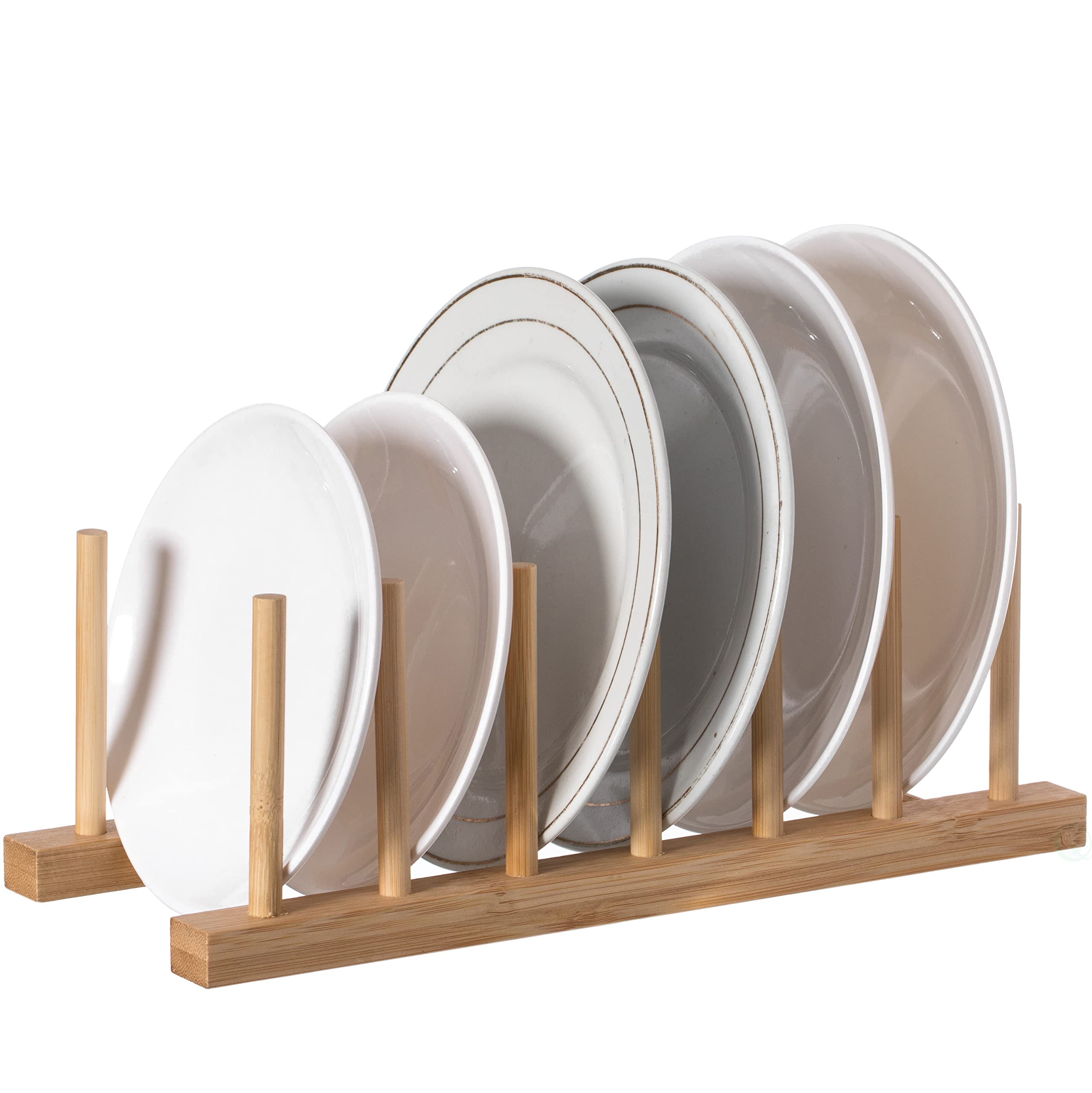 Basicwise Set of 2 Bamboo Wooden Dish Drainer Rack, Plate Rack, and Drying Drainer (6 Grid)