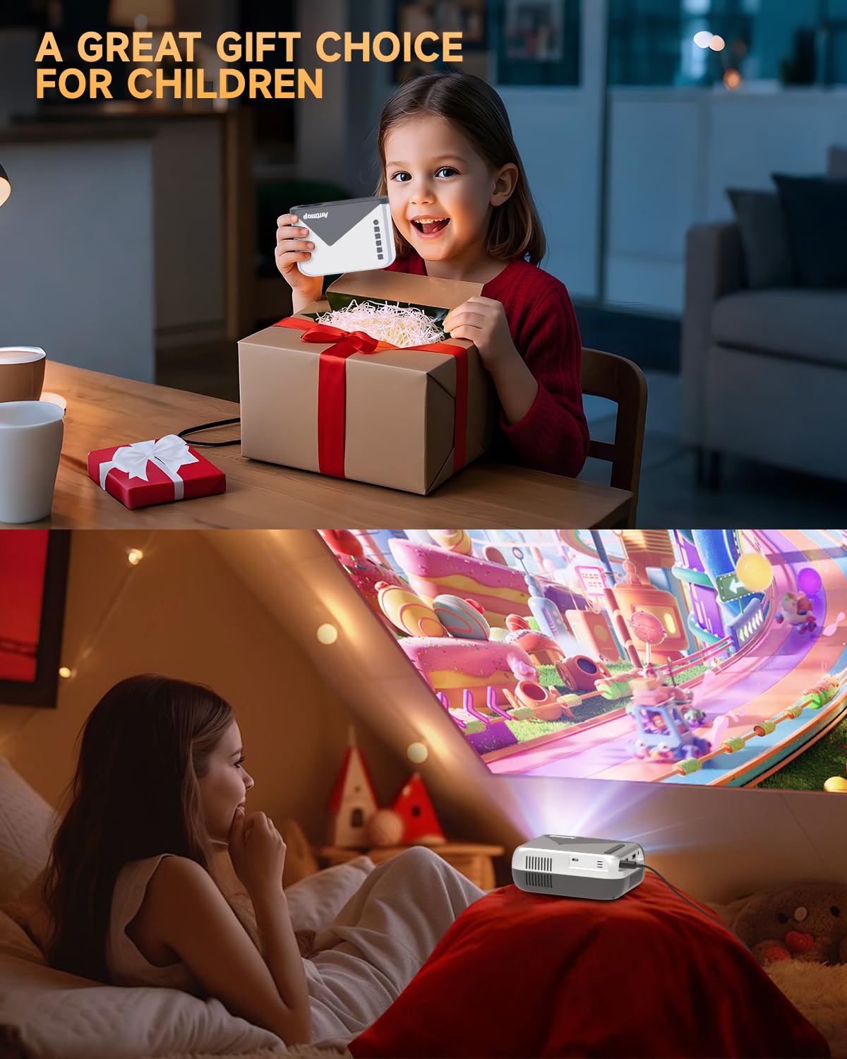 Mini Projector with WiFi, Supported 1080P Full HD, Portable Outdoor Movie Projector, Home Theater Video Projector Compatible with TV Stick/HDMI/USB/PS4/iOS & Android