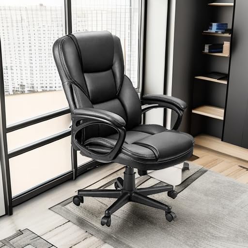 Furmax Office Exectuive Chair High Back Adjustable Managerial Home Desk Chair, Swivel Computer PU Leather Chair with Lumbar Support (Black)