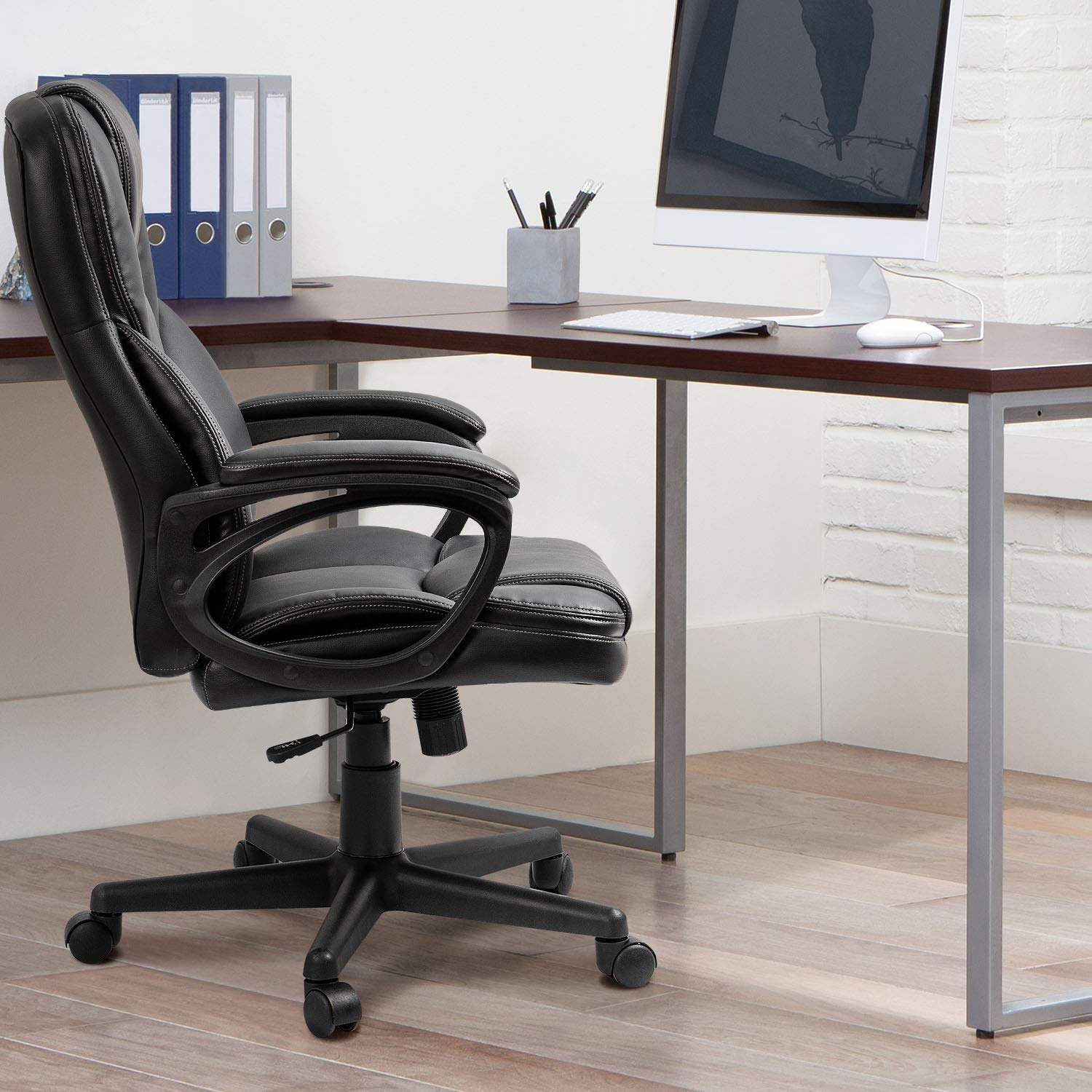 Furmax Office Exectuive Chair High Back Adjustable Managerial Home Desk Chair, Swivel Computer PU Leather Chair with Lumbar Support (Black)