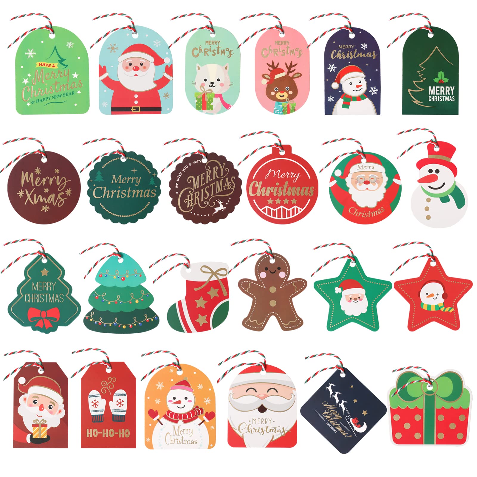 Christmas Gift Tags, 72PCS Christmas Tags with String, Gold Foil Xmas Gift Tags Hanging Label for DIY Christmas Gift Wrap and Label Package