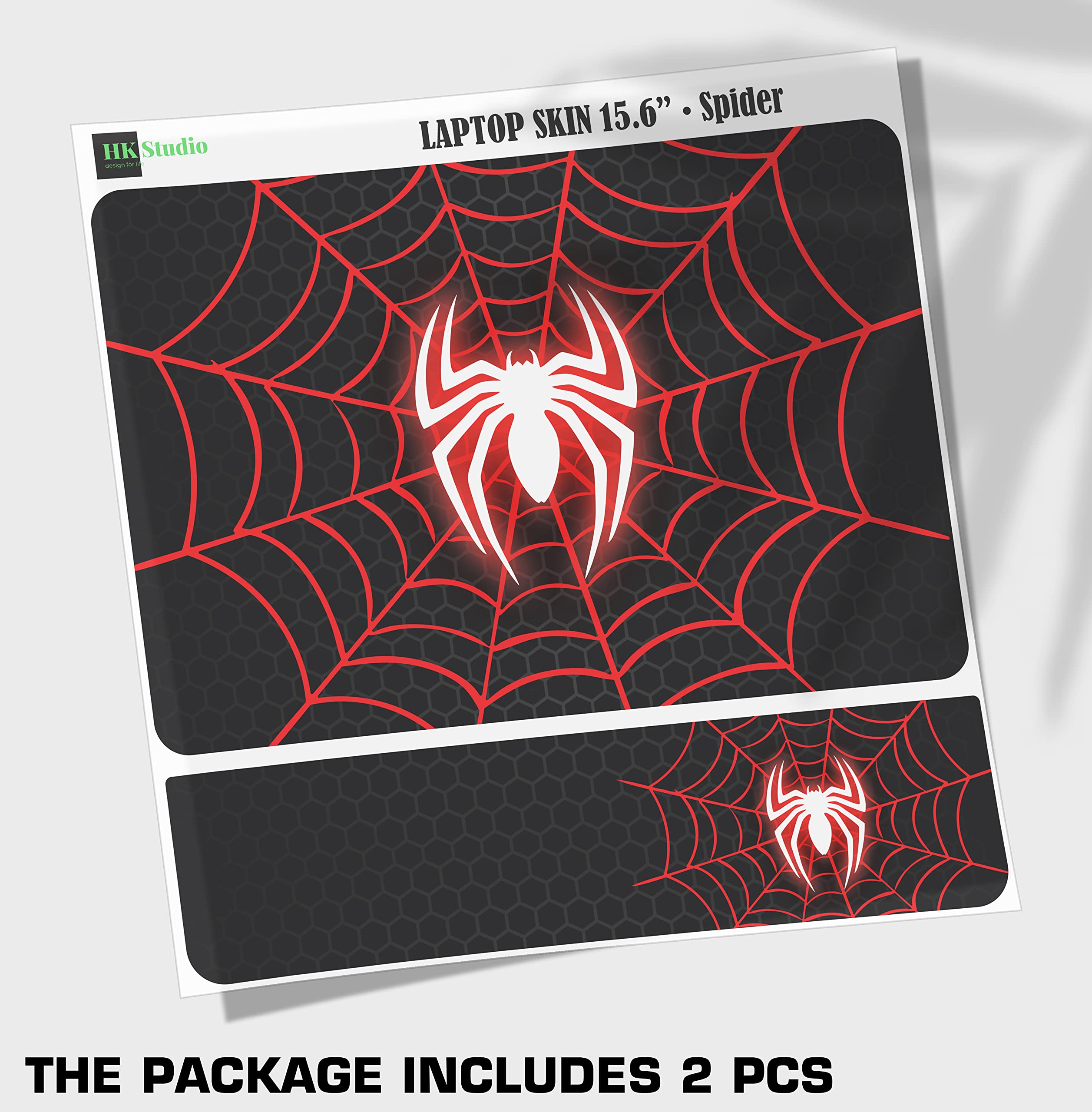 HK Studio Laptop Skin Decal Specific Fit for HP 15.6" with No Cutting Required, No Bubble, Waterproof, Scratch Resistant, Spider Design - Including Wide Screen and Full Wrist Pad Skin