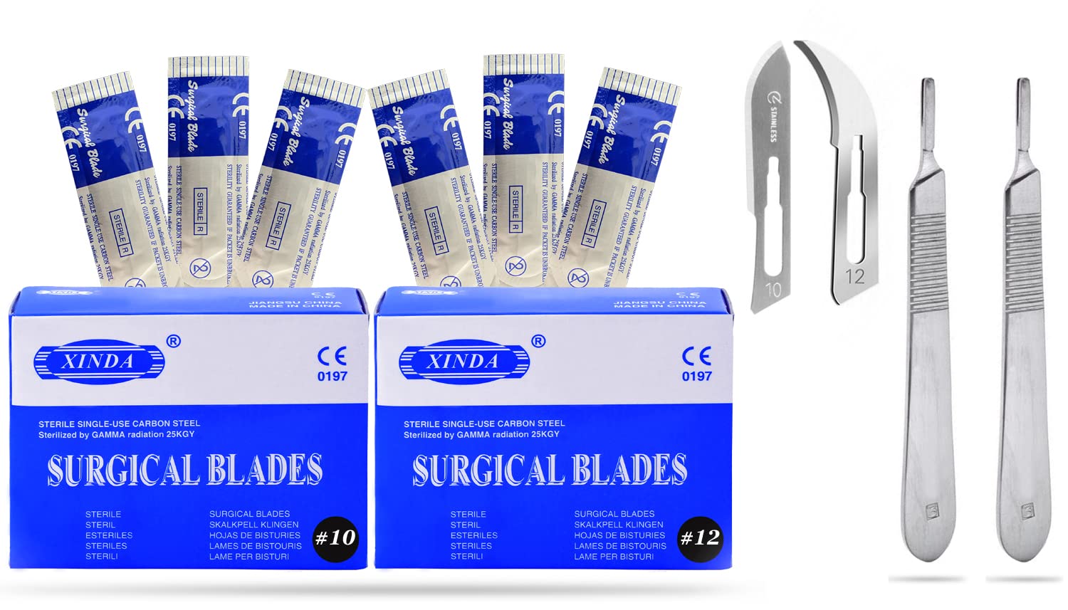 VISION TEK MED 200 Scalpel Blades #10 + #12 for Surgi, Dermaplaning, Veterinary, Taxidermy, Arts & Crafts, More - Includes 2 Handle #3