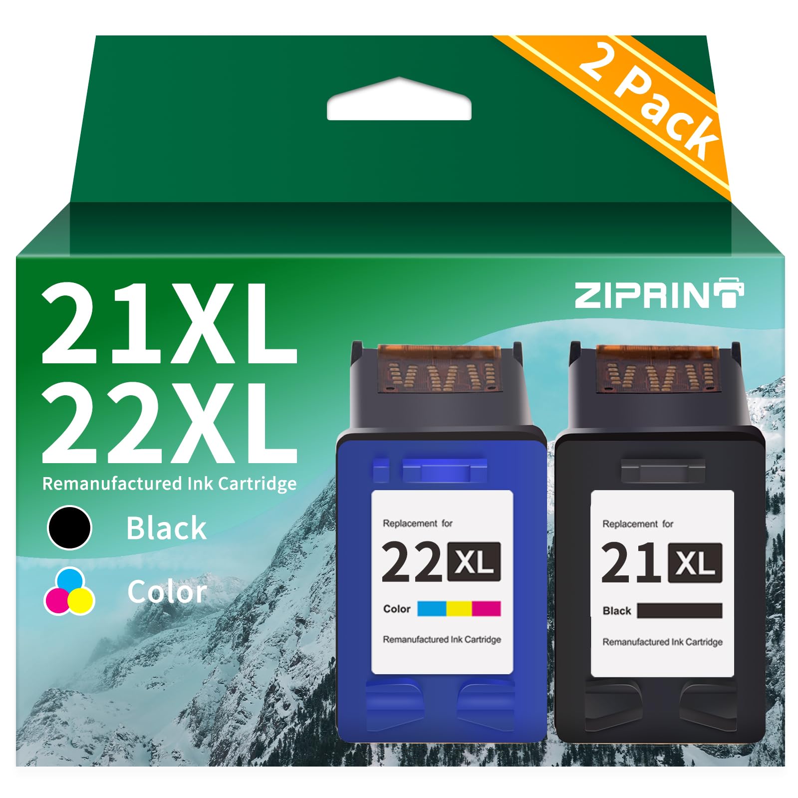 ZIPRINT Remanufactured Ink Cartridge Replacement for HP 21 22 21XL 22XL (C9351AN & C9352AN) for HP Deskjet F4180 F2210 D1560 D1530 D1420 D1520 3915 3930 PSC 1410 Officejet 4315 J3680 Printer, 2-Pack