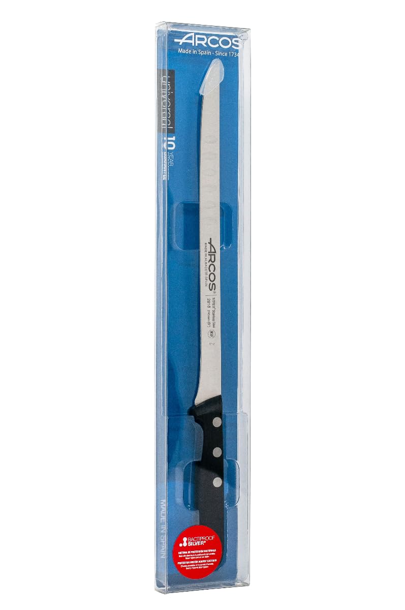 ARCOS Series Universal - Slicing Knife Ham Knife - Blade Nitrum Stainless Steel 9" with Granton Edge - Handle Polyoxymethylene (POM) Black Color,281801