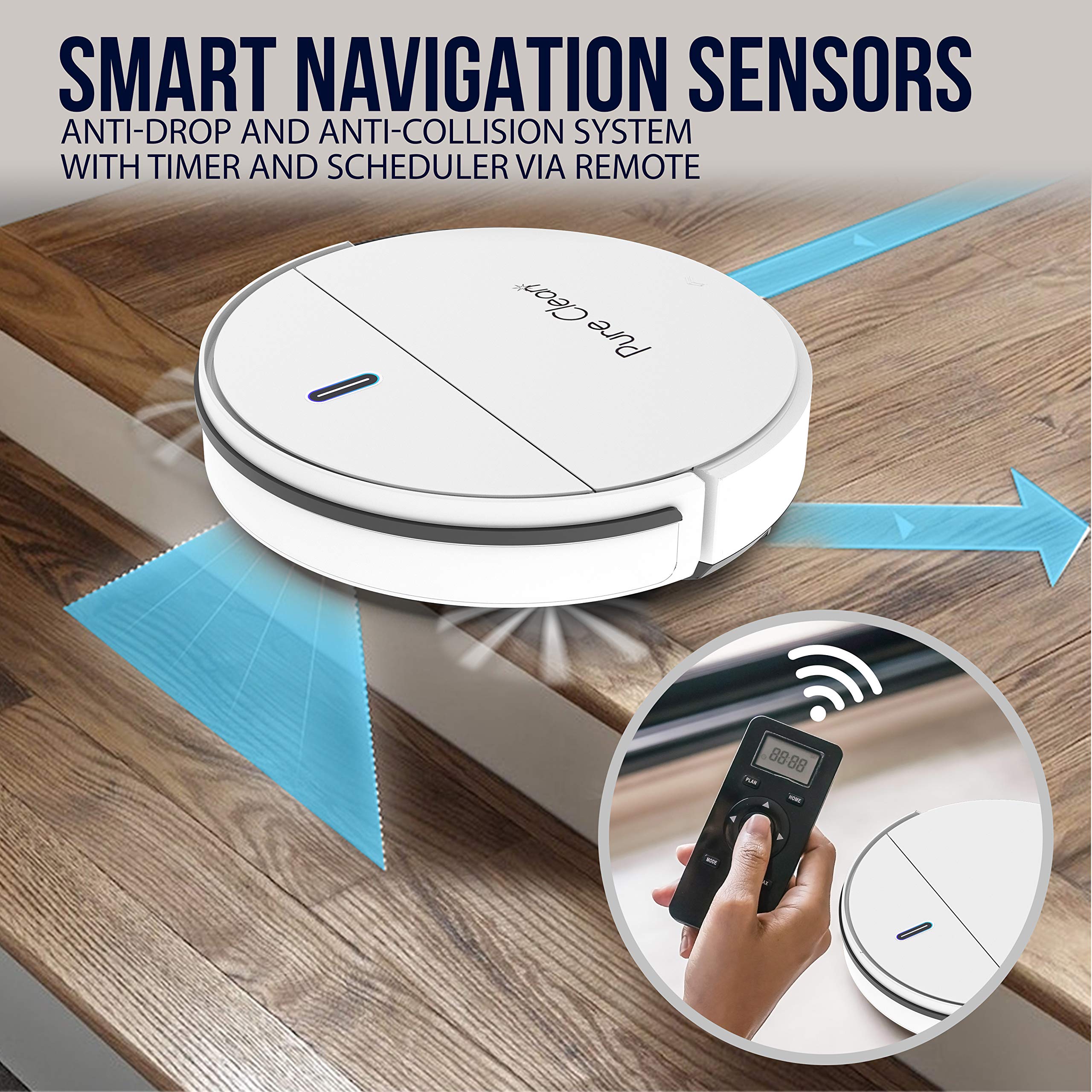 SereneLife Smart Automatic Robot Cleaner-1400 PA Charging Robo Vacuum Cleaner with Docking Station, Self Activation, Anti-Fall Sensors-Carpet, Hardwood, Linoleum, Tile-Pure Clean, White