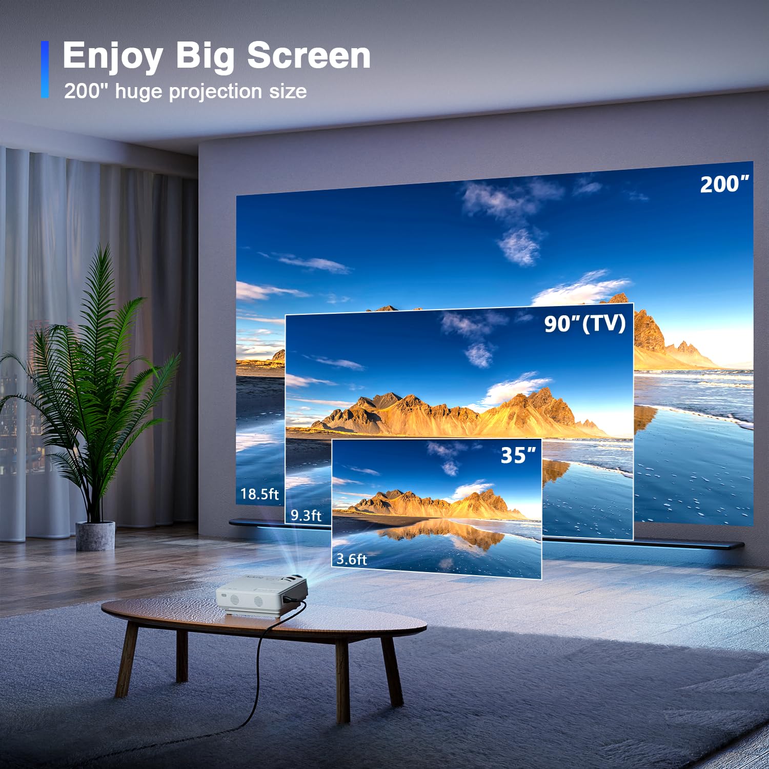 AuKing Projector, 2023 Upgraded Mini Projector, 7500 lumens Multimedia Home Theater Video Projector, Compatible with Full HD 1080P HDMI, USB, VGA, AV, Smartphone, Pad, TV Box, Laptop