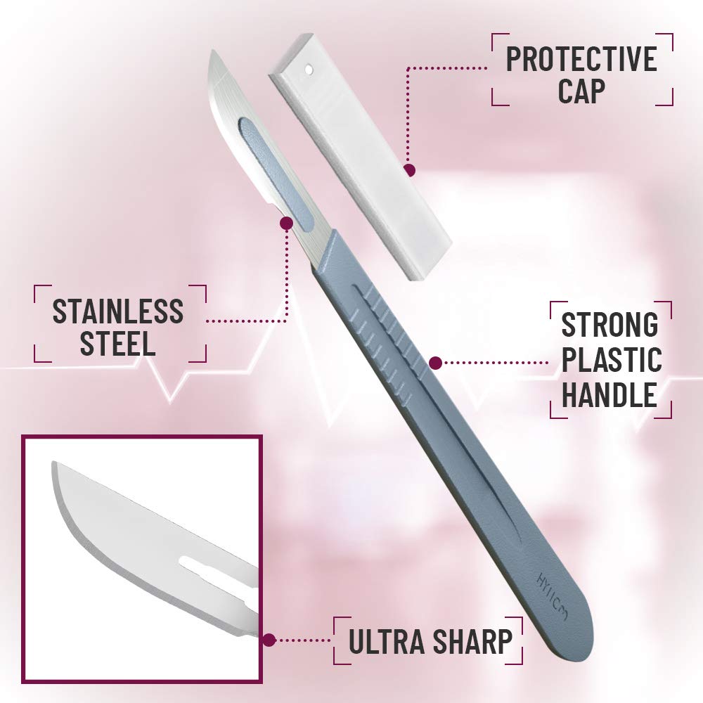 MedHelp Disposable Scalpel 23 Disposable Dermaplaning Blades with Plastic Handle, High Carbon Steel Dermablade Blades. Individually Wrapped 10 Blade, Sterile - Box of 10