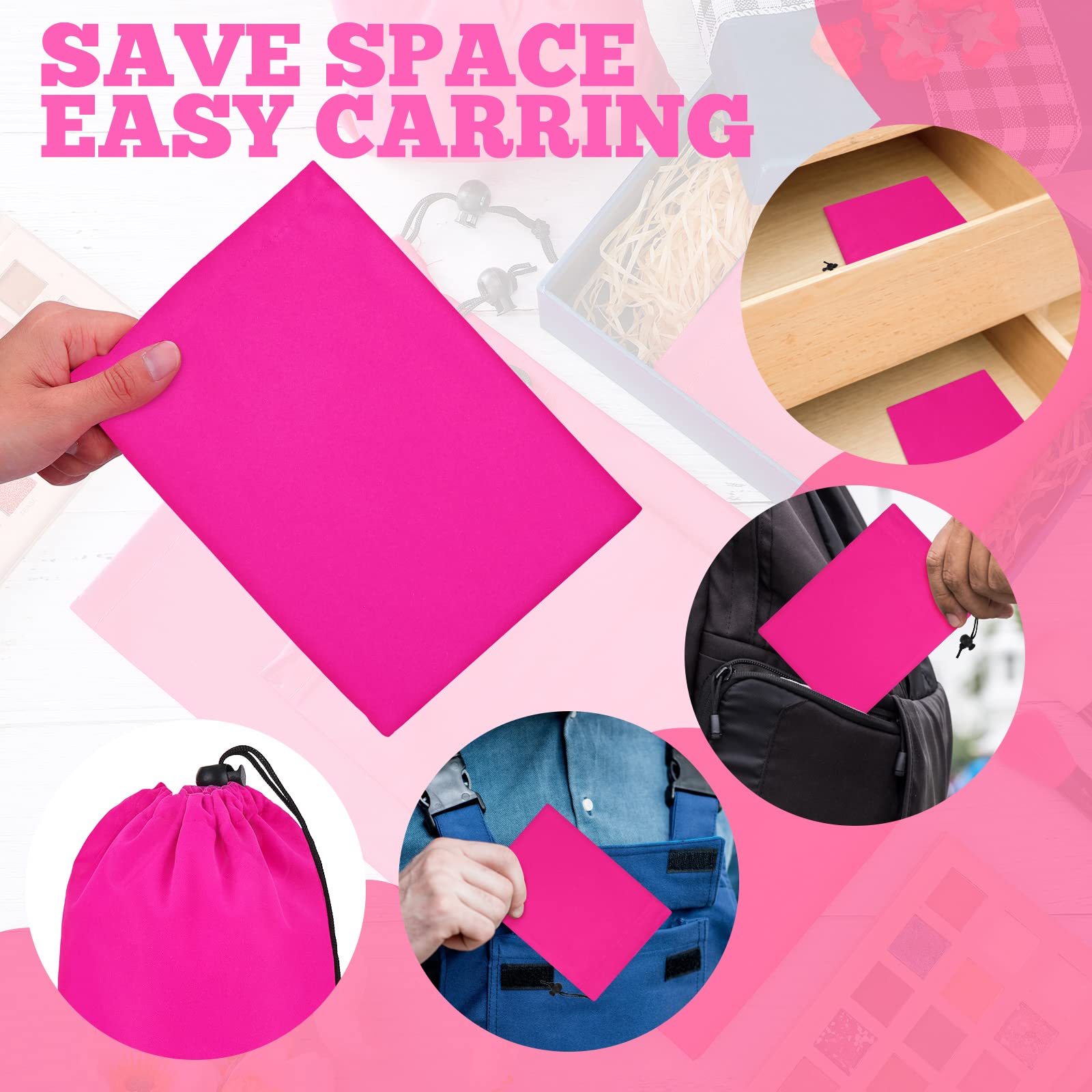 WILLBOND 18 Set of Toy Storage Adult Bags Foldable Toy Drawstring Bag Multi Purpose Toys Storage 3 Sizes Adjustable Ditty Bag Microfiber Pouch for Home Storage Travel, Hot Pink