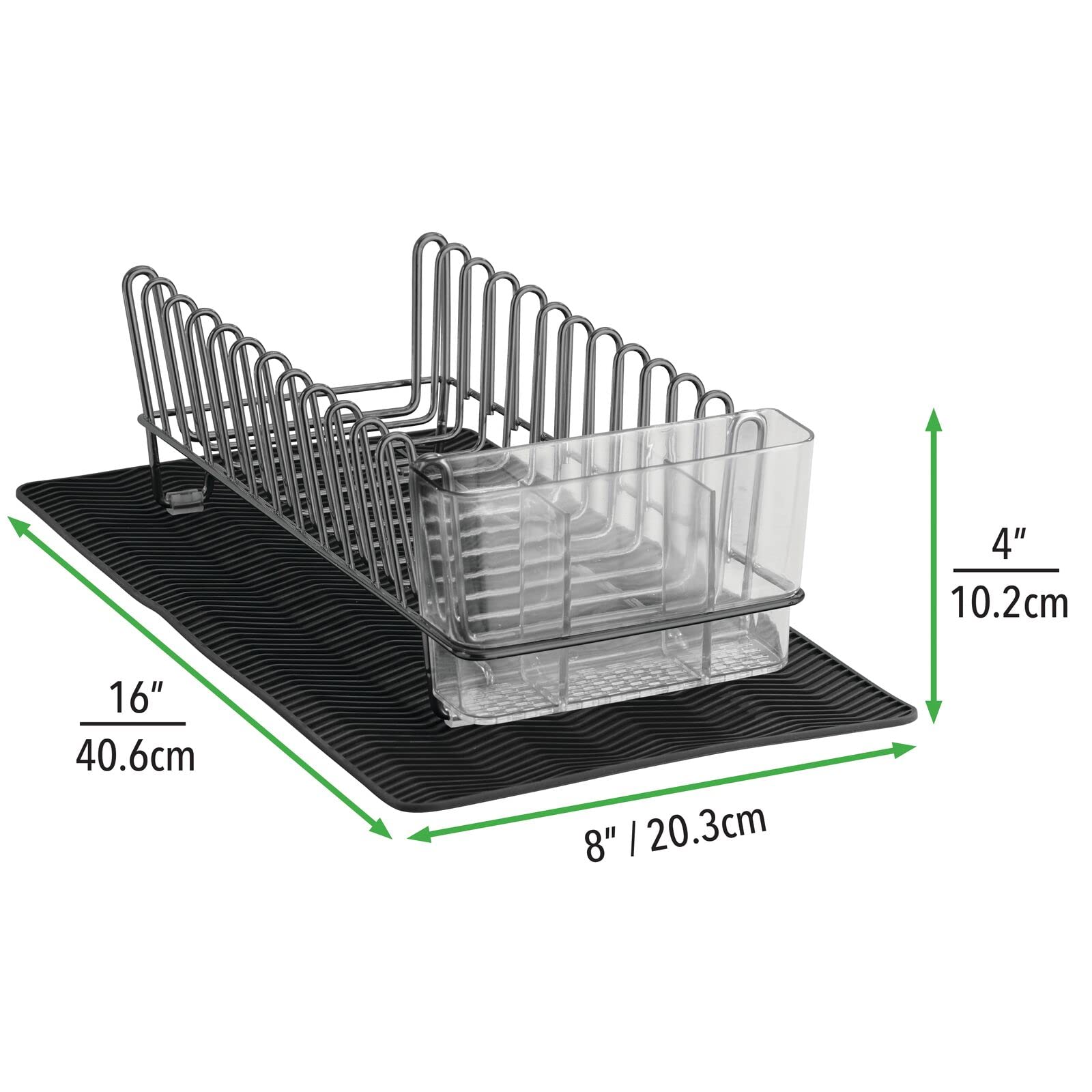mDesign Steel Sink Dish Drying Rack/Dish Drainer Storage Organizer w/Wire Drainer, Drying Mat for Kitchen Counter, Easy Drain/Dry Dishes, Plate, Utensil, Concerto Collection, Set of 2 - Black/Dk Gray