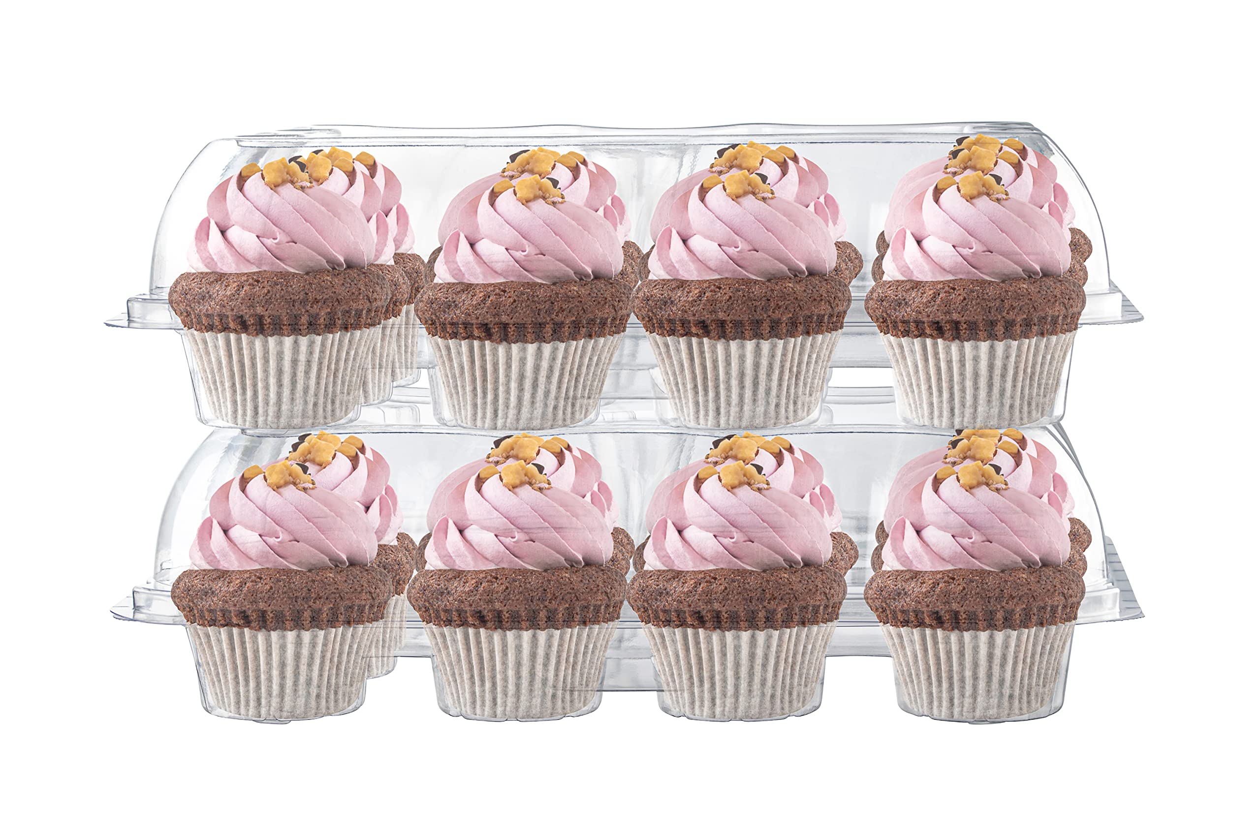 5 Cupcake Containers Plastic Disposable | High Dome Cupcake Boxes 12 Compartment Cupcake Holders Disposable Cupcake Carrier | Dozen Cupcake Trays | Durable Cup Cake Muffin Packaging Transporter