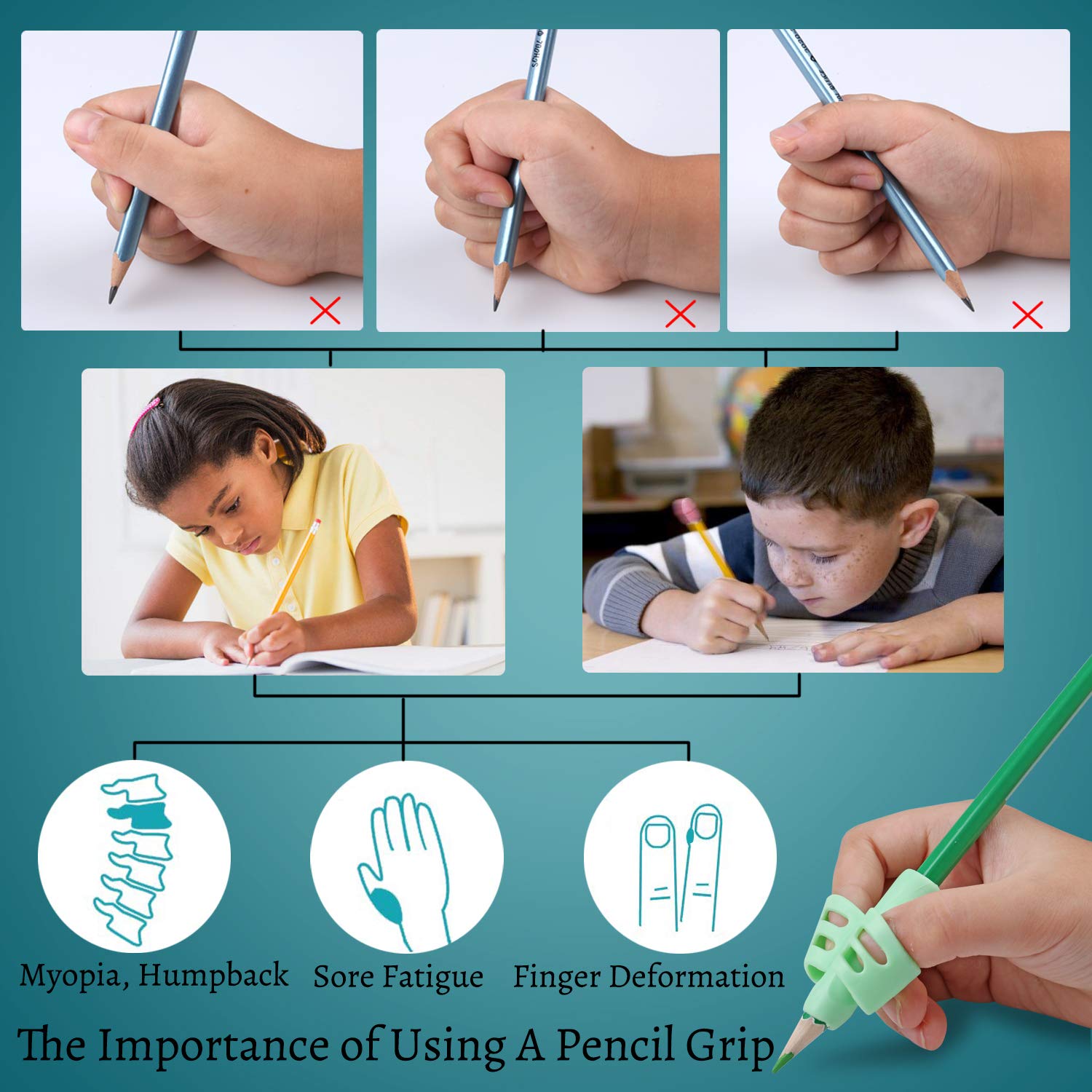 Pencil Grips, DMFLY Pencil Grips for Kids Handwriting, Children Pen Writing Aid Grip Set Posture Correction Tool for Kids Preschoolers Children, Hollow Ventilation Design, 3 Pack