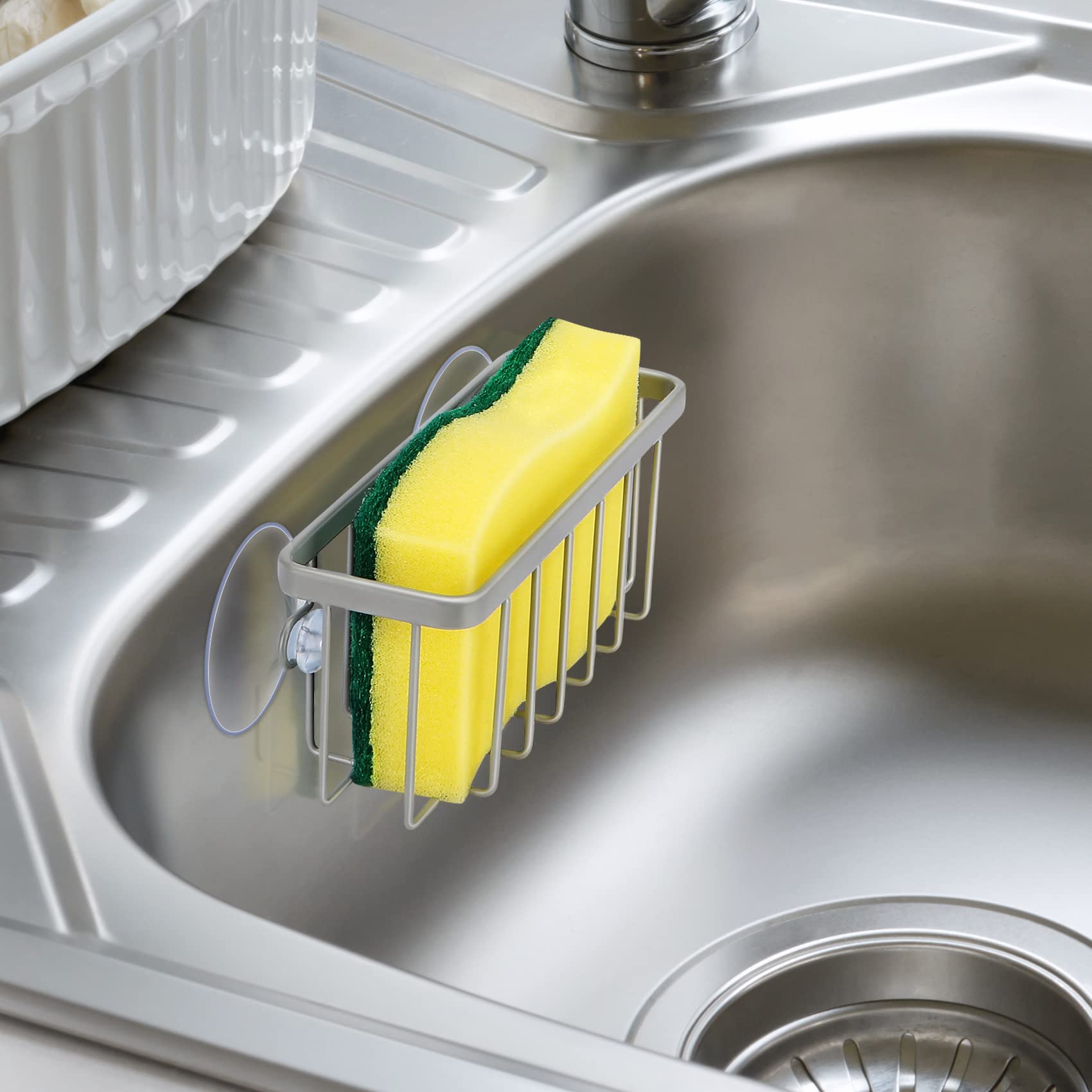 Sponge Holder for Kitchen Sink, Kitchen Sink Sponge Holder, Kitchen Sink Caddy,Dish Sponge Holder by HLOOL (Silver)