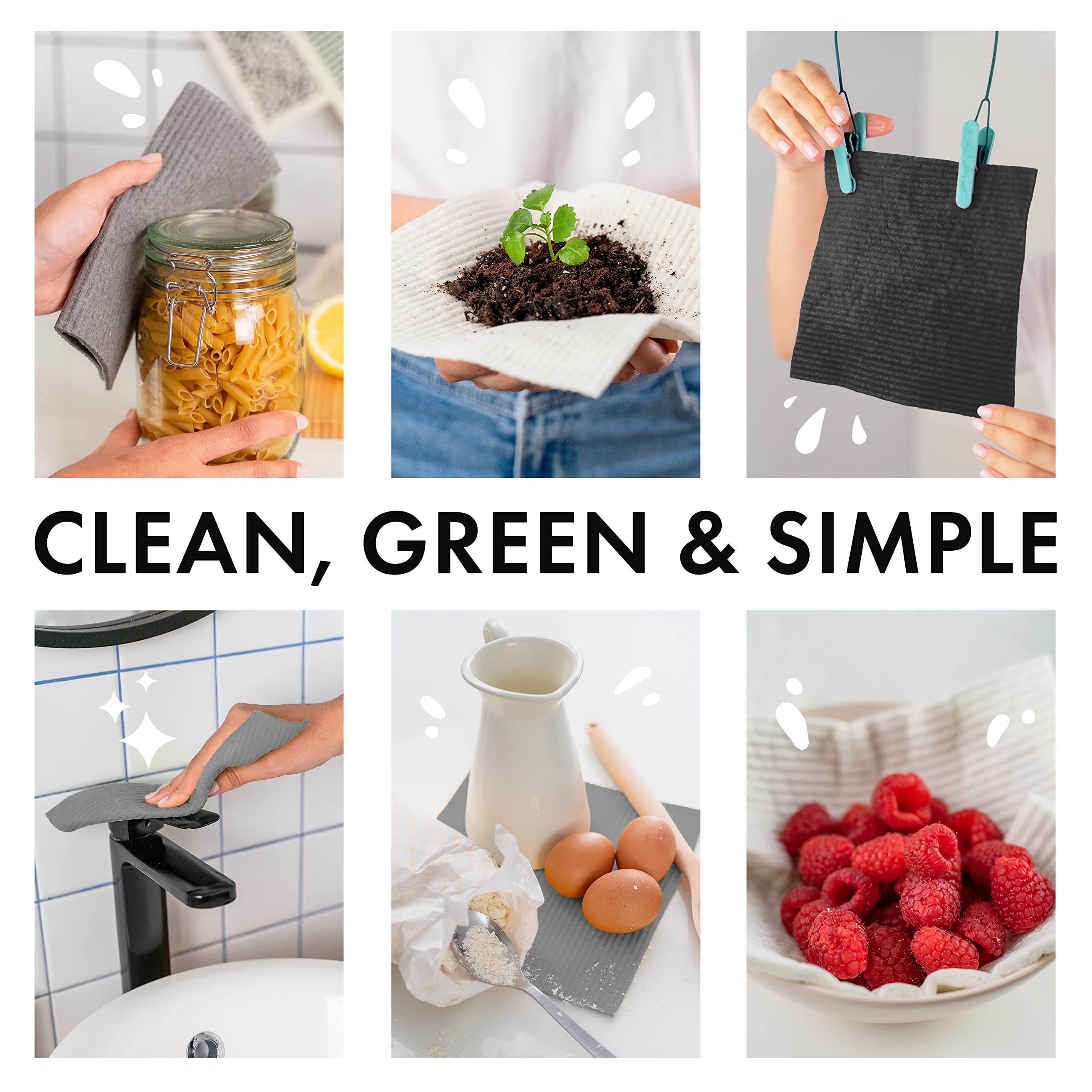 SUPERSCANDI Swedish Dishcloths for Kitchen Grey 10 Pack Reusable Compostable Kitchen Cloth Made in Sweden Cellulose Sponge Swedish Dish Cloths for Washing Dishes
