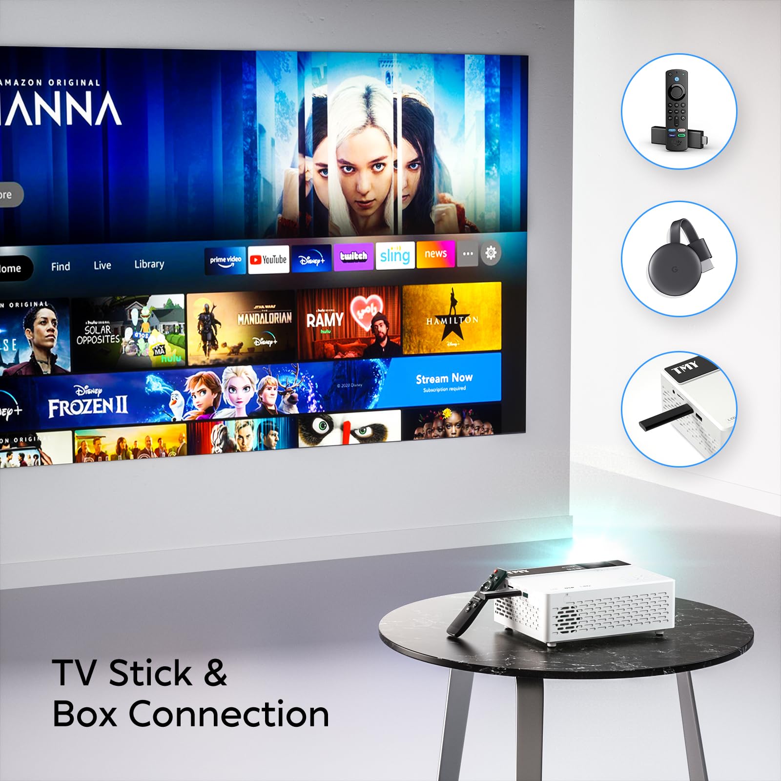TMY Projector 7500 Lumens with 100" Projector Screen, 1080P Full HD Supported Portable Projector, Mini Movie Projector Compatible with TV Stick Smartphone HDMI USB AV, for Home Cinema & Outdoor Movies
