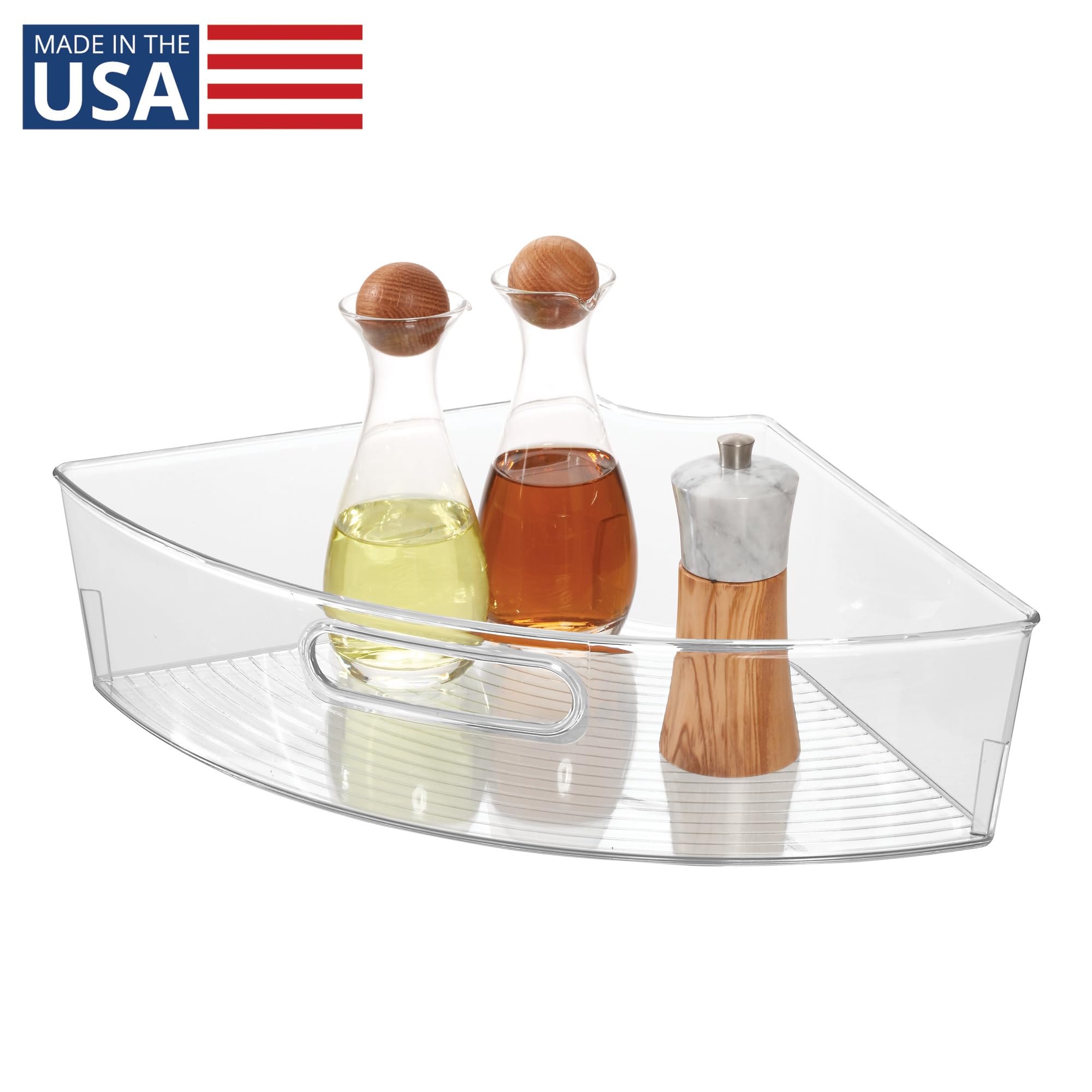 iDesign Plastic Lazy Susan Storage Basket 1/4 Wedge with Handle for Kitchen Cabinets, Countertop, Pantry, BPA-Free, 16.35" x 10.83" x 4.05"