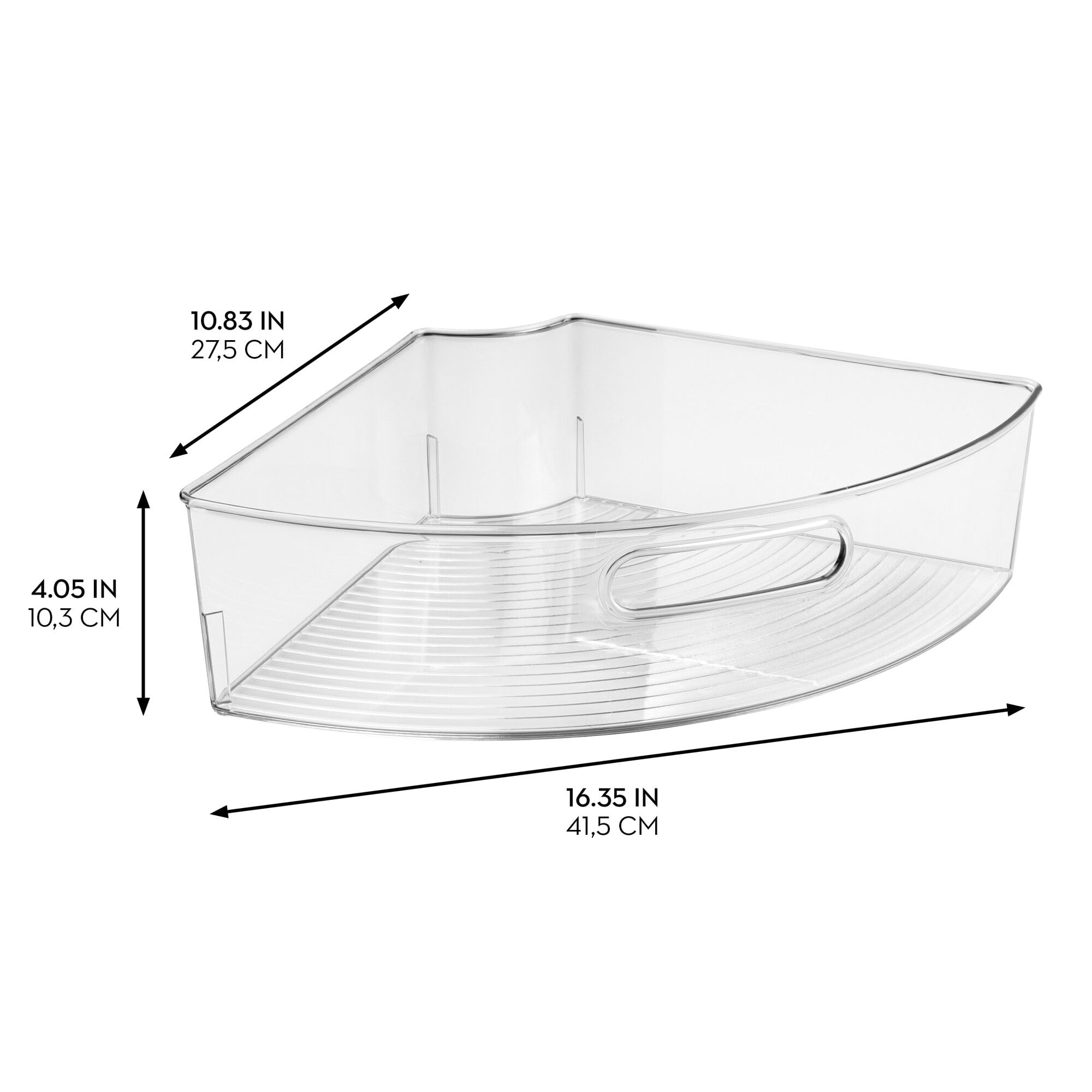 iDesign Plastic Lazy Susan Storage Basket 1/4 Wedge with Handle for Kitchen Cabinets, Countertop, Pantry, BPA-Free, 16.35" x 10.83" x 4.05"