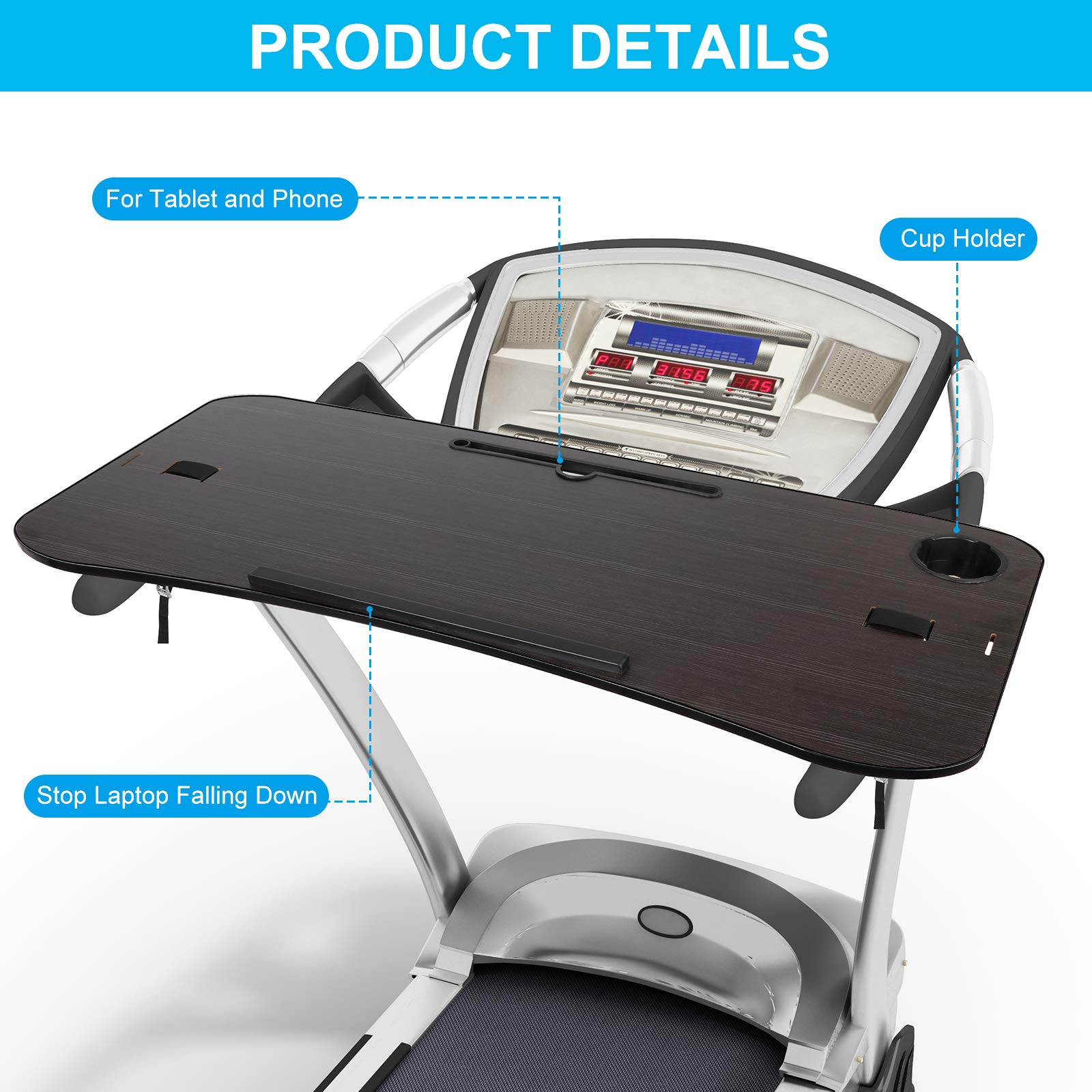 Treadmill Desk Attachment,Treadmill Laptop Desk,36 inches Ergonomic Platform, Big Treadmill Tray for Notebook/Laptop, Workstations for Treadmill Handlebars with Tablet Holder,Cup Holder
