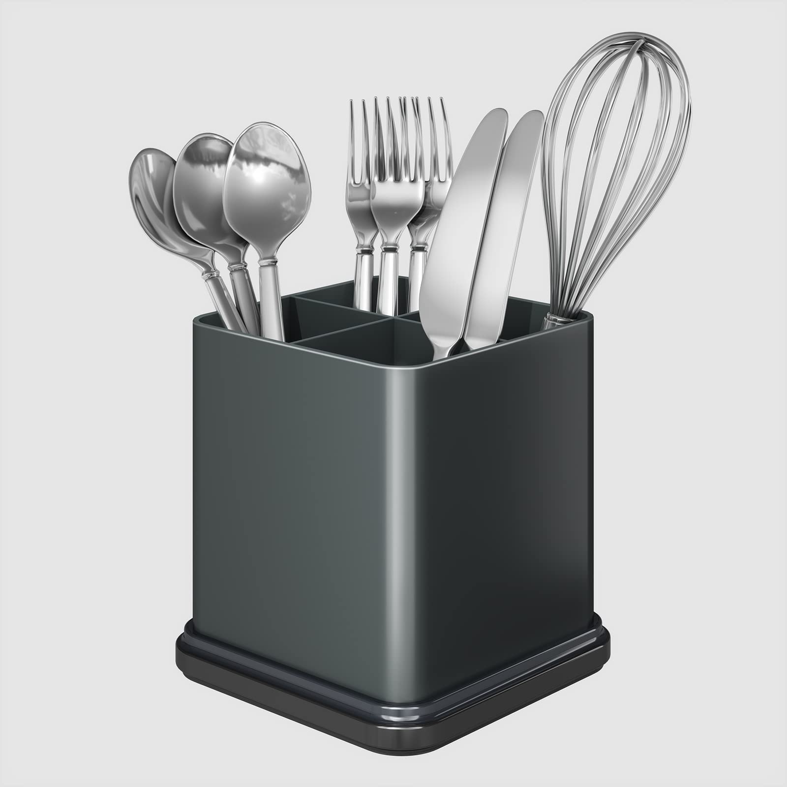 Utensil Holder, Paroson Aluminum Kitchen Utensil Holder with 4 Compartments,Silverware Holder Perfect for Kitchen Spatula Spoon,Cutlery,Utensil Organize(Dark Grey)