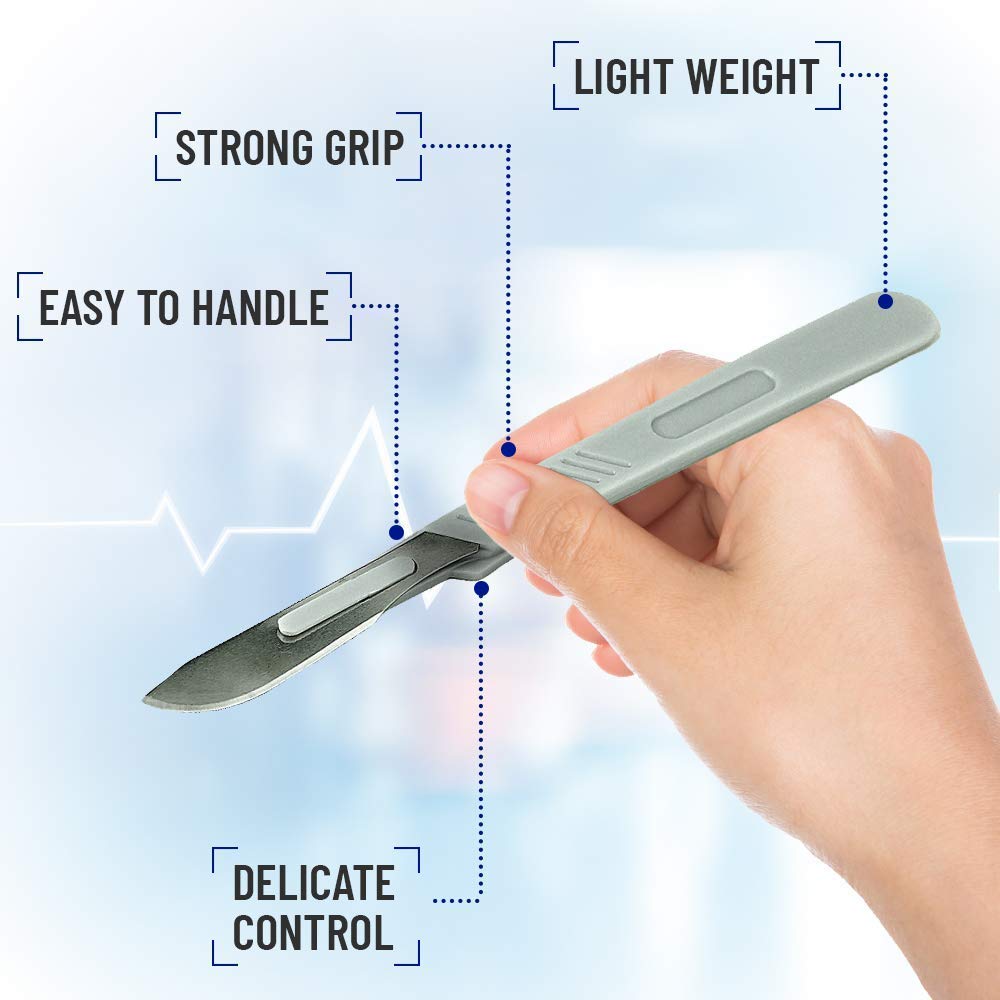 MedHelp - Disposable Scalpel 10 and 11, Pack of 20 Dermaplaning Blades w. Plastic Handle, Surgical Knife Scalpel, Dermablade Surgical Blades Individually Wrapped 10x10 Blade and 1x11 Blade, Sterile