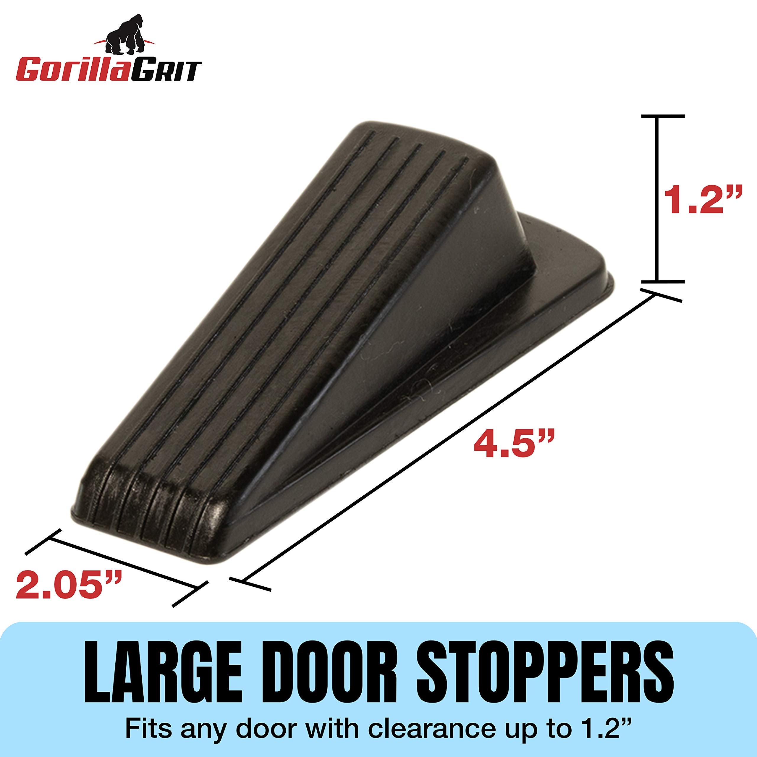 Rubber Door Stoppers - Door Stop Wedge, Large Heavy Duty Flexible Door Holder - Black 4 Pack - Non Marking Anti Slip Jammer