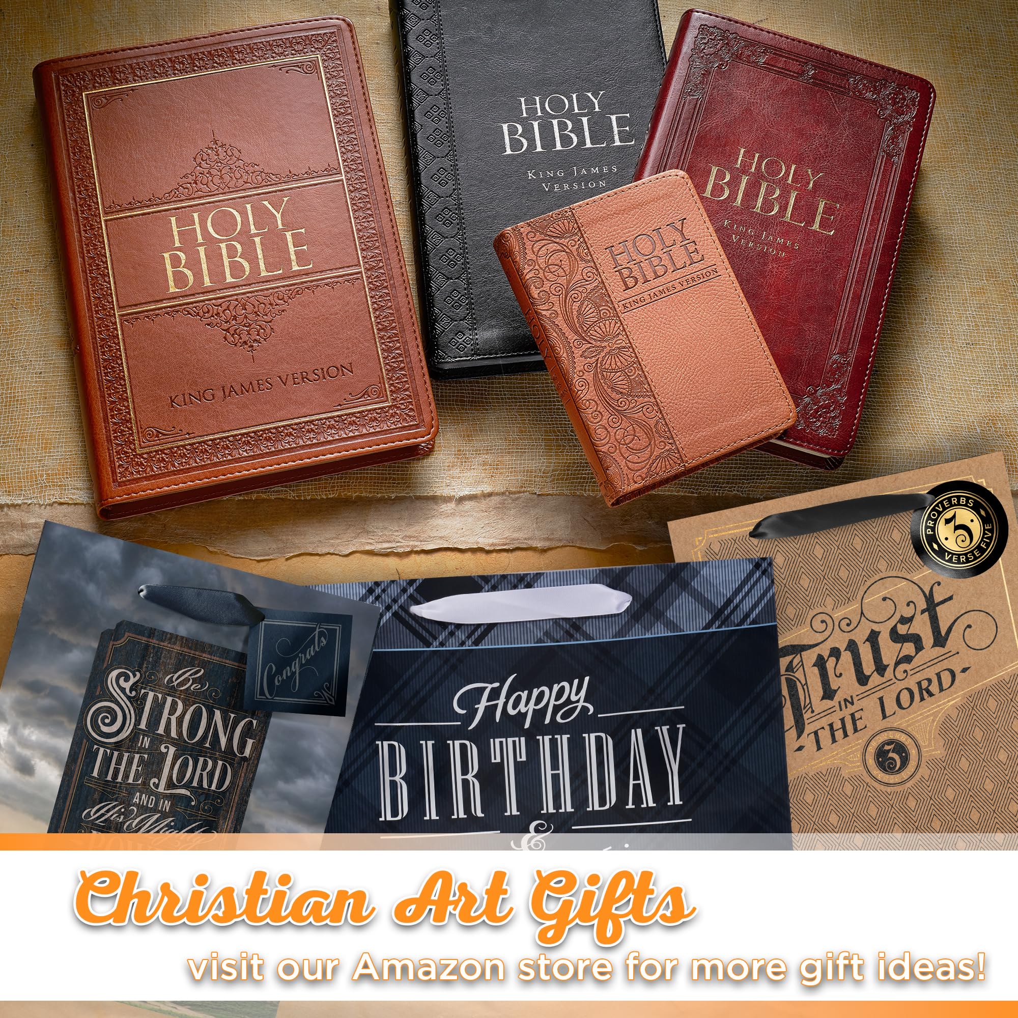Christian Art Gifts Landscape Gift Bag with Card and Tissue Paper Set - Happy Birthday and Many More, Black and Navy Blue Plaid, Large