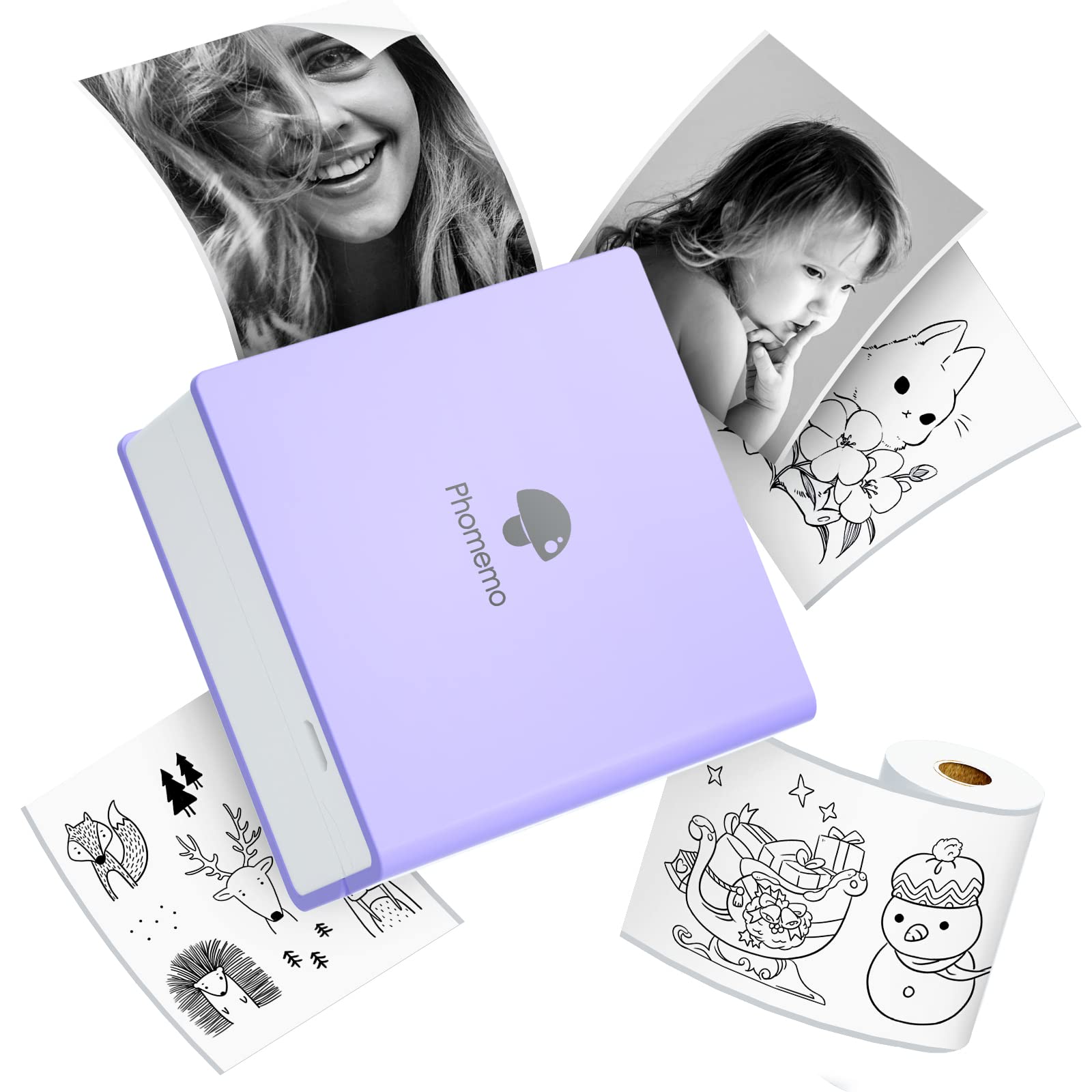 Phomemo Pocket Printer - M02 Mini Bluetooth Wireless Sticker Printer, Compatible with iOS & Android, Thermal Mobile Printer for Fun, memo, to-do List, Work Notes, DIY Journal, Purple