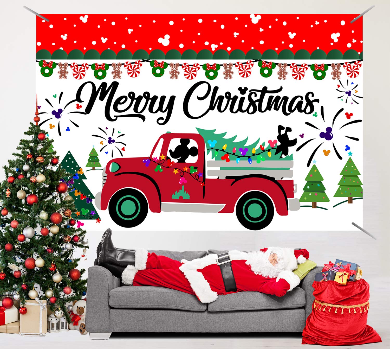 Merry Christmas Backdrop Merry Little Christmas Tree and Red Truck for Peppermint Christmas Decorations Christmas backdrops for Photography Xmas Holiday