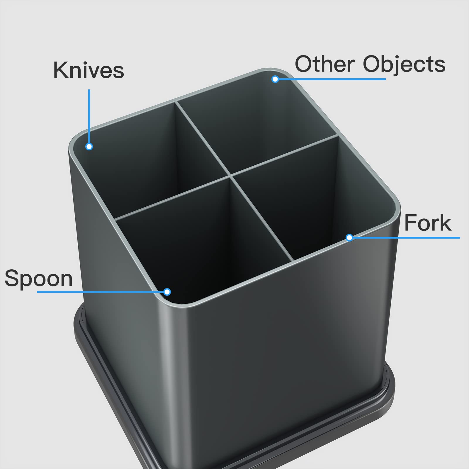 Utensil Holder, Paroson Aluminum Kitchen Utensil Holder with 4 Compartments,Silverware Holder Perfect for Kitchen Spatula Spoon,Cutlery,Utensil Organize(Dark Grey)