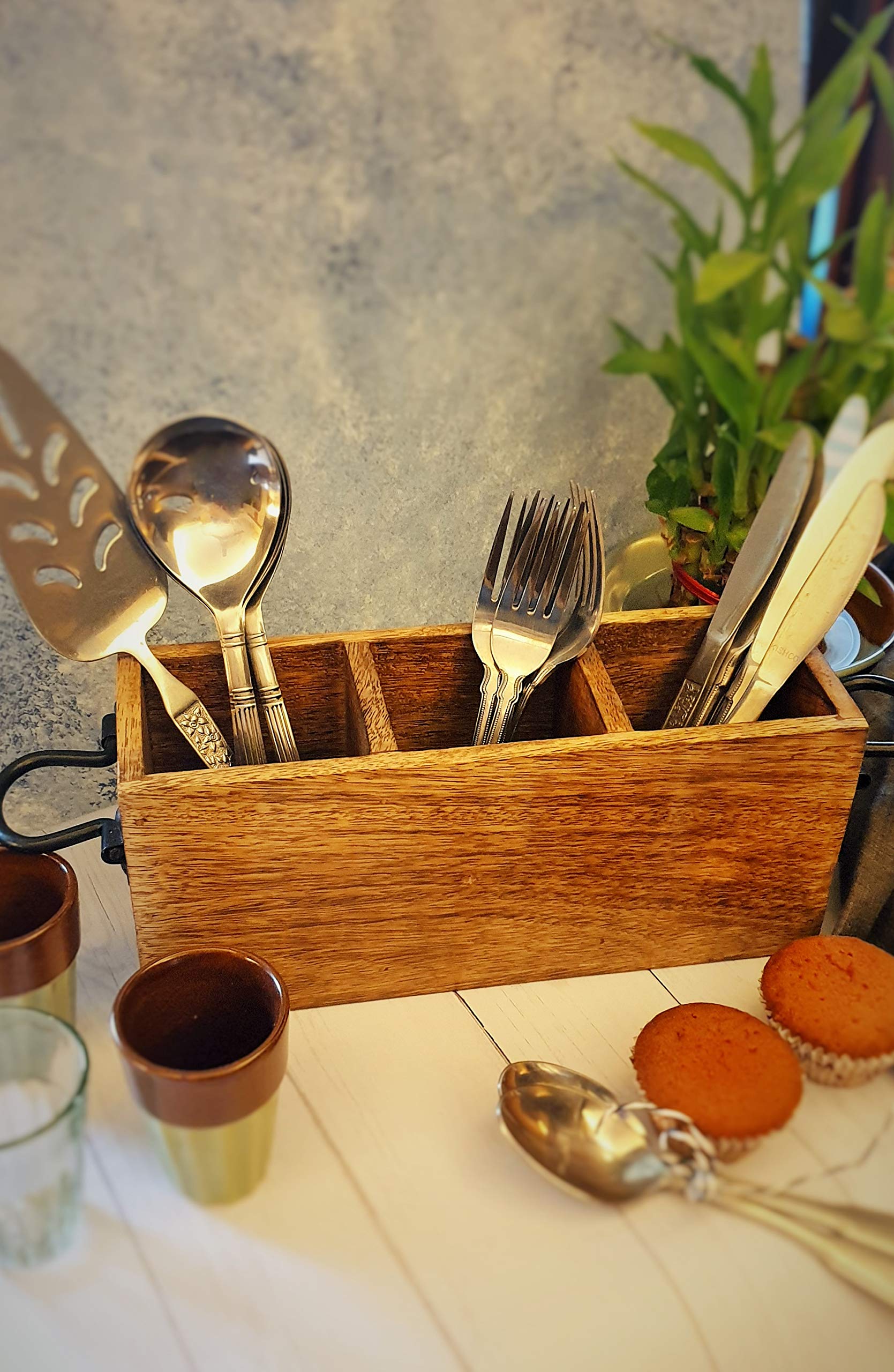 SAVON Wooden Cutlery Holder Caddy Organizer