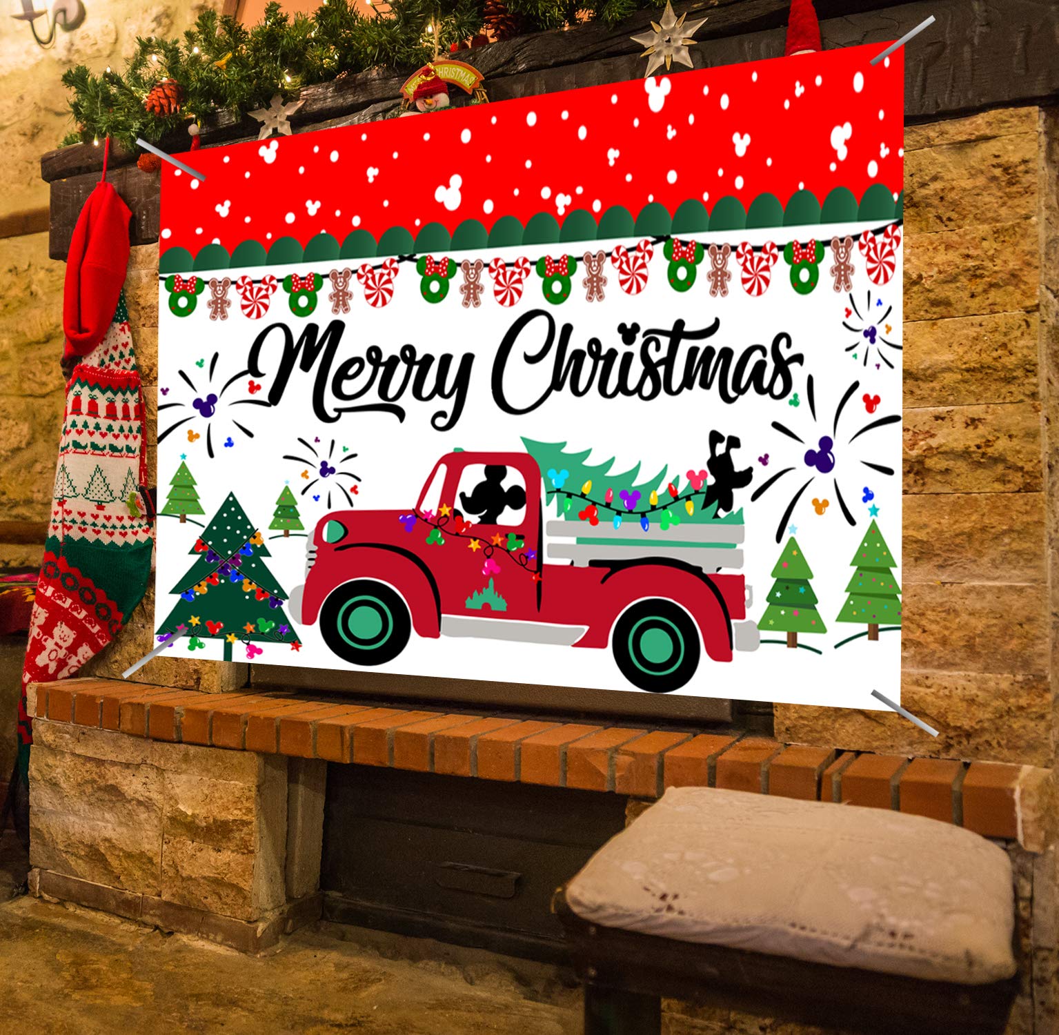 Merry Christmas Backdrop Merry Little Christmas Tree and Red Truck for Peppermint Christmas Decorations Christmas backdrops for Photography Xmas Holiday