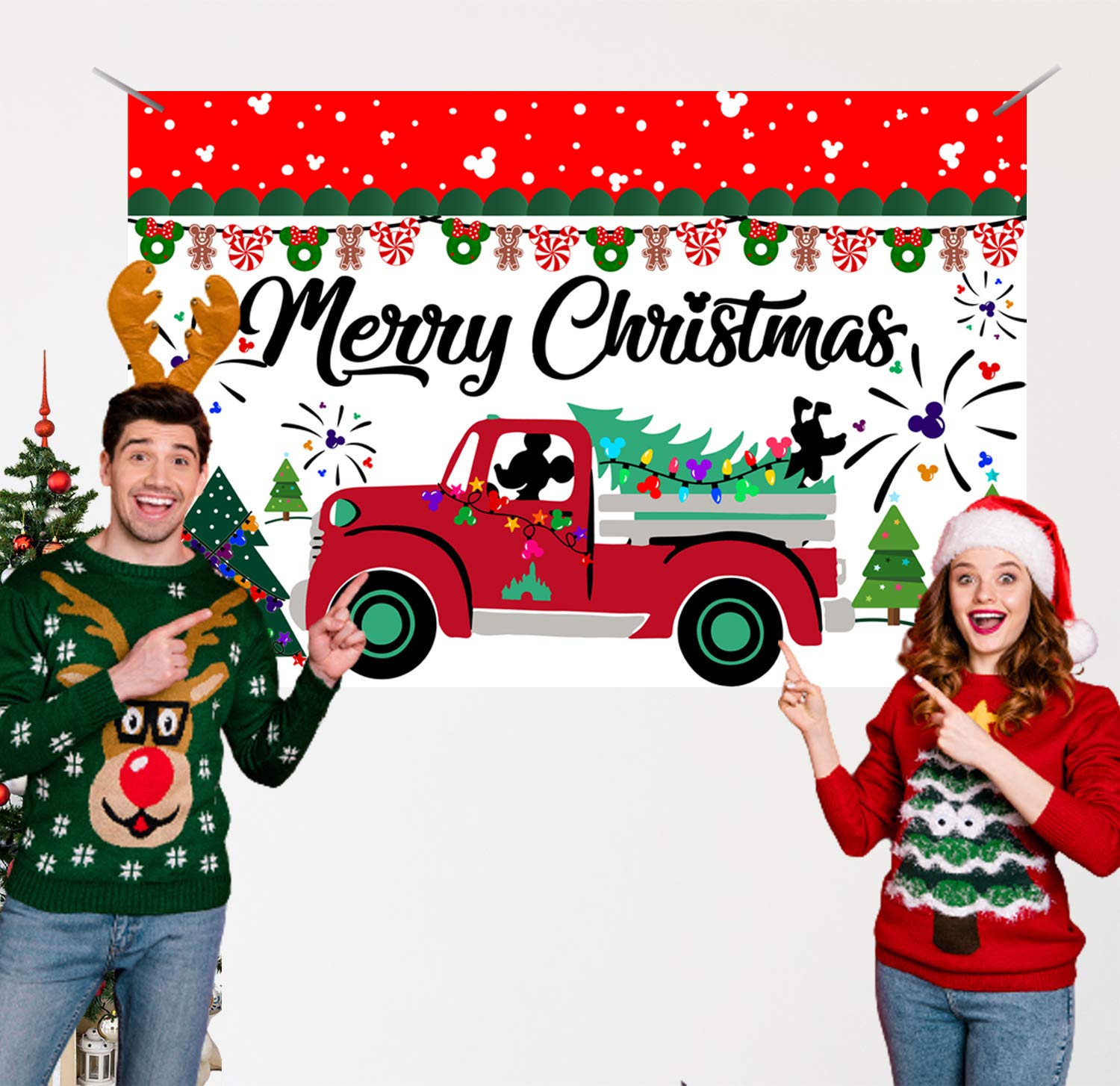 Merry Christmas Backdrop Merry Little Christmas Tree and Red Truck for Peppermint Christmas Decorations Christmas backdrops for Photography Xmas Holiday