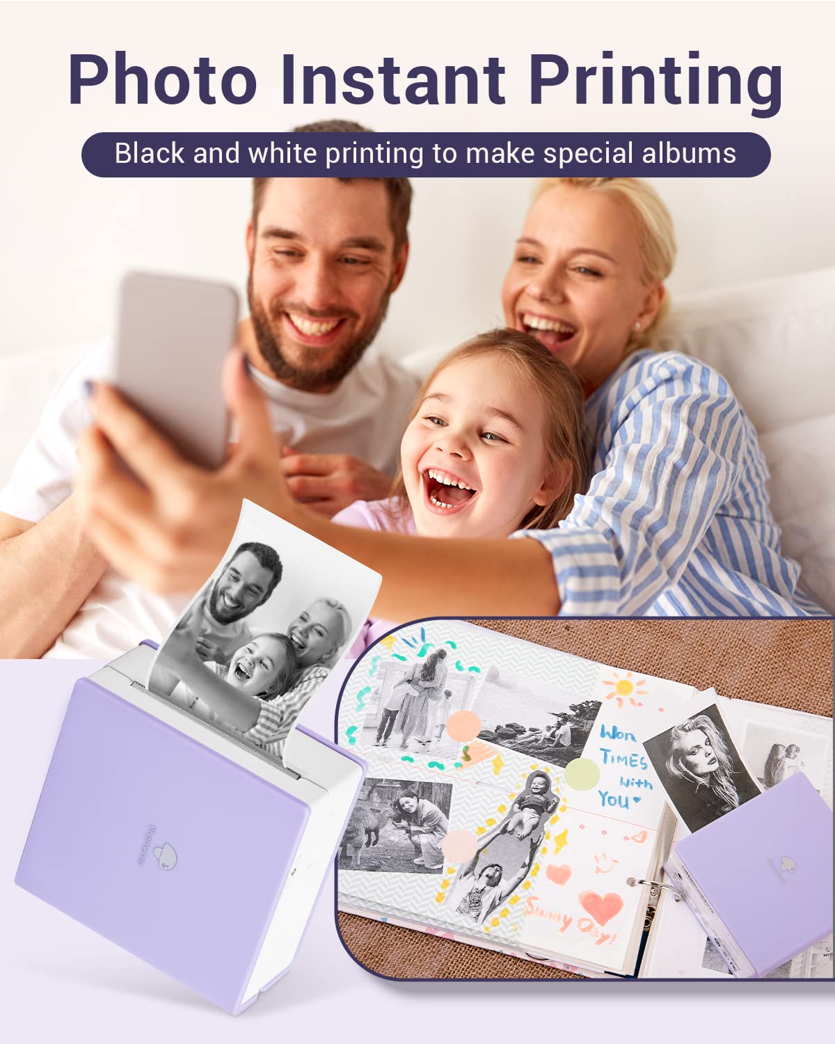 Phomemo Pocket Printer - M02 Mini Bluetooth Wireless Sticker Printer, Compatible with iOS & Android, Thermal Mobile Printer for Fun, memo, to-do List, Work Notes, DIY Journal, Purple