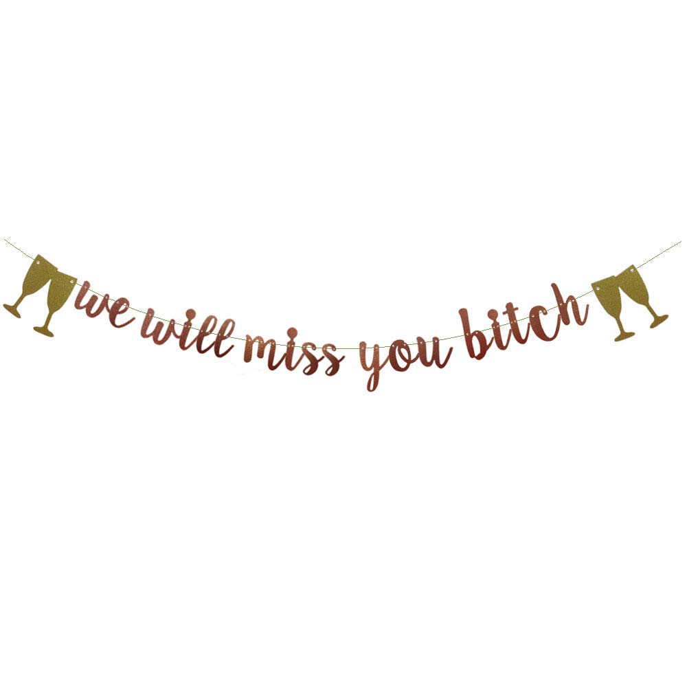 We Will Miss You Bitch Banner,Pre-Strung, Rose Gold Glitter Paper Party Decorations for Retirement Farewell Bridal Shower Going Away Party Supplies Letters Rose Gold We Will Miss You Bitch