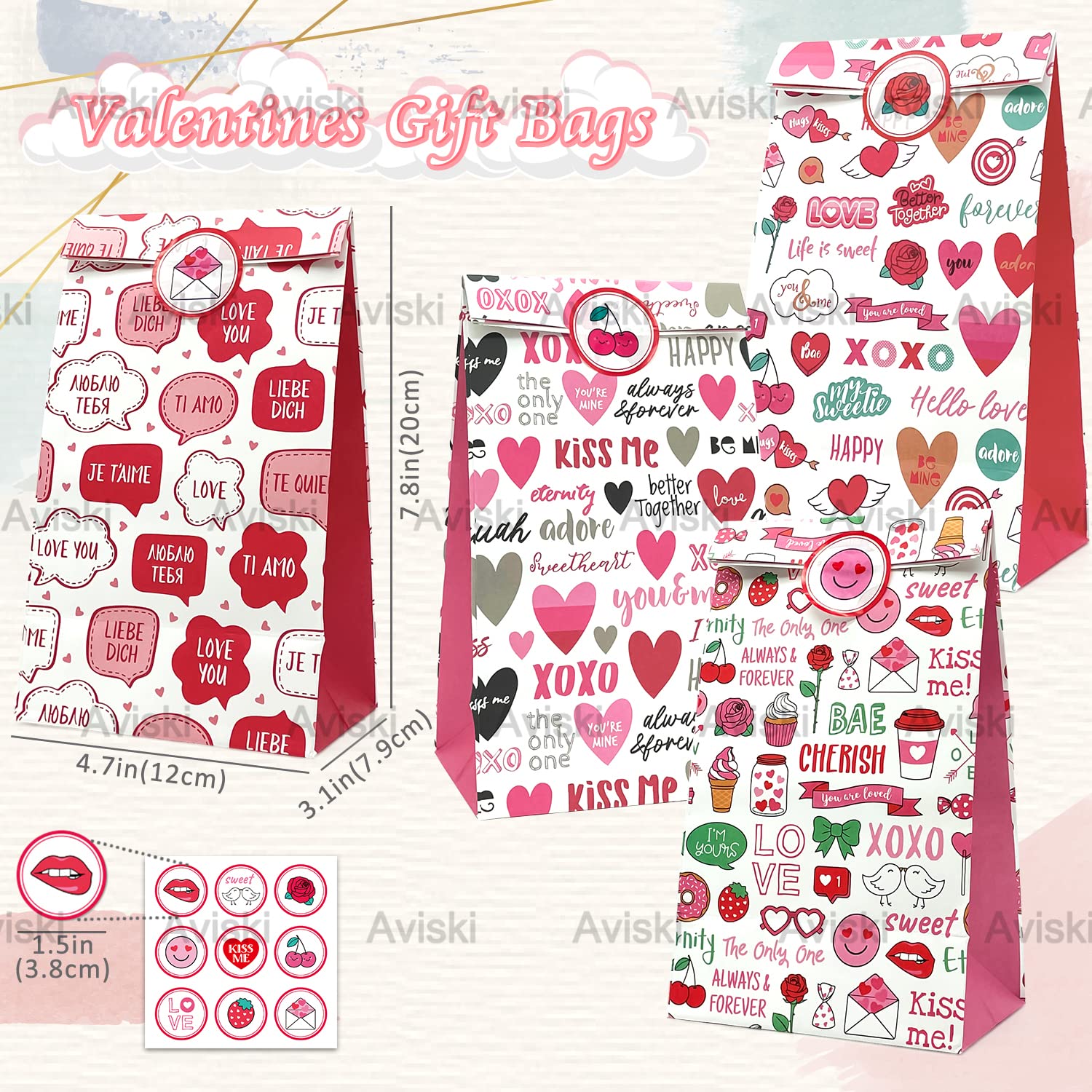 17pcs Valentines Day Gift Bags, Gift Box Set, Candy Bag, Gift Boxes, Small Present Boxes, Gift Bags with Handles, Recycled Party Boxes and Bags, Heart Printed Cardboard Box for Candy, Cookies and Party Favors