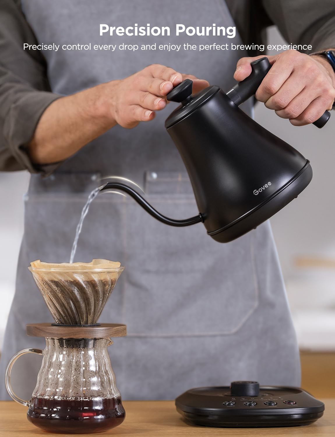 Govee Smart Electric Kettle, WiFi Variable Temperature Control Gooseneck Kettle, Pour Over Kettle and Tea Kettle, Alexa Control, 1200W Quick Heating, 100% Stainless Steel, 0.8L, Matte Black
