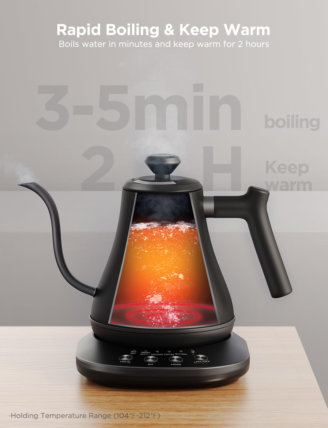 Govee Smart Electric Kettle, WiFi Variable Temperature Control Gooseneck Kettle, Pour Over Kettle and Tea Kettle, Alexa Control, 1200W Quick Heating, 100% Stainless Steel, 0.8L, Matte Black